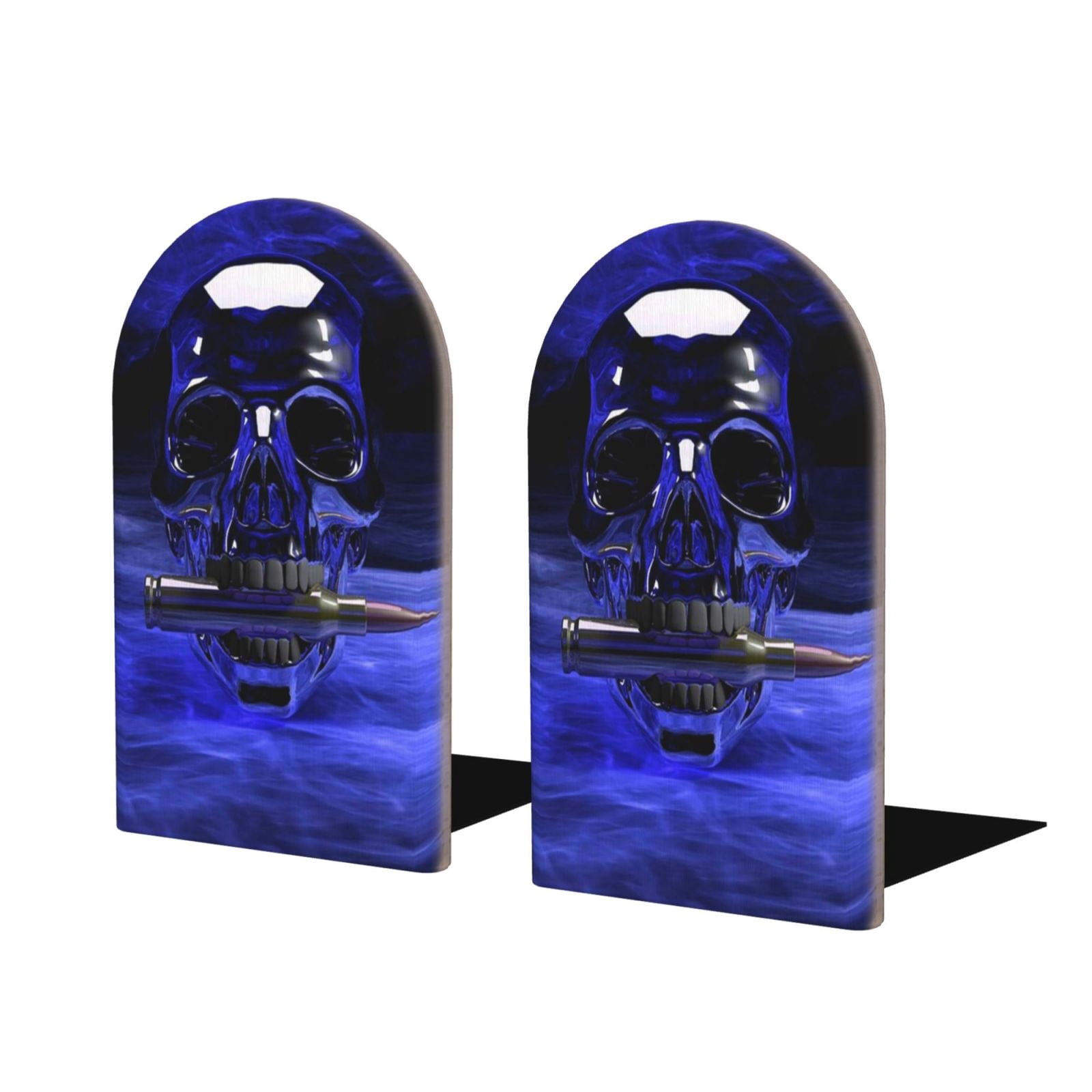 Tebeau Steel Skull Print Wood Bookends for Shelves,Bookends,Book ...