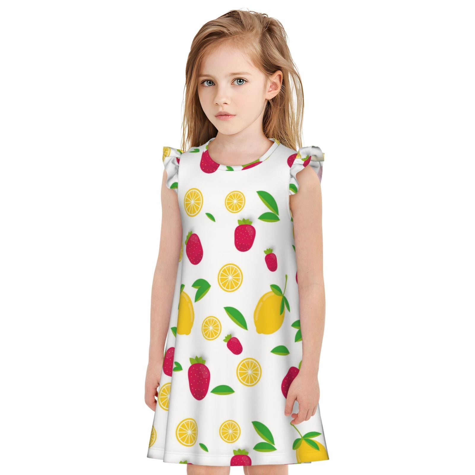 Tebeau Strawberry and Lemon Print Girls Nightgowns Flutter Sleeve ...