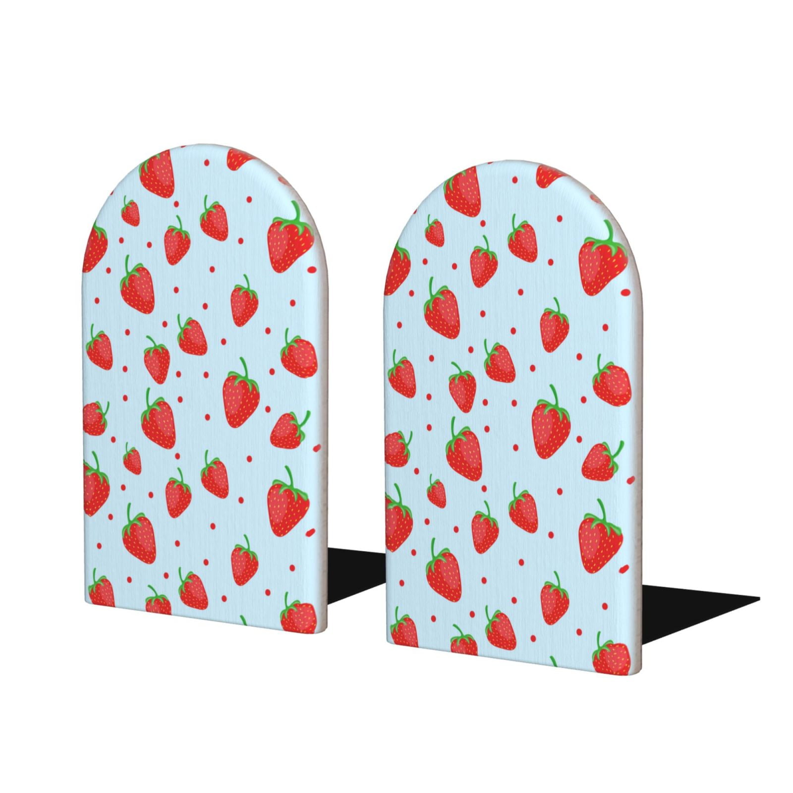 Tebeau Strawberry Print Wood Bookends for Shelves,Bookends,Book Holders ...