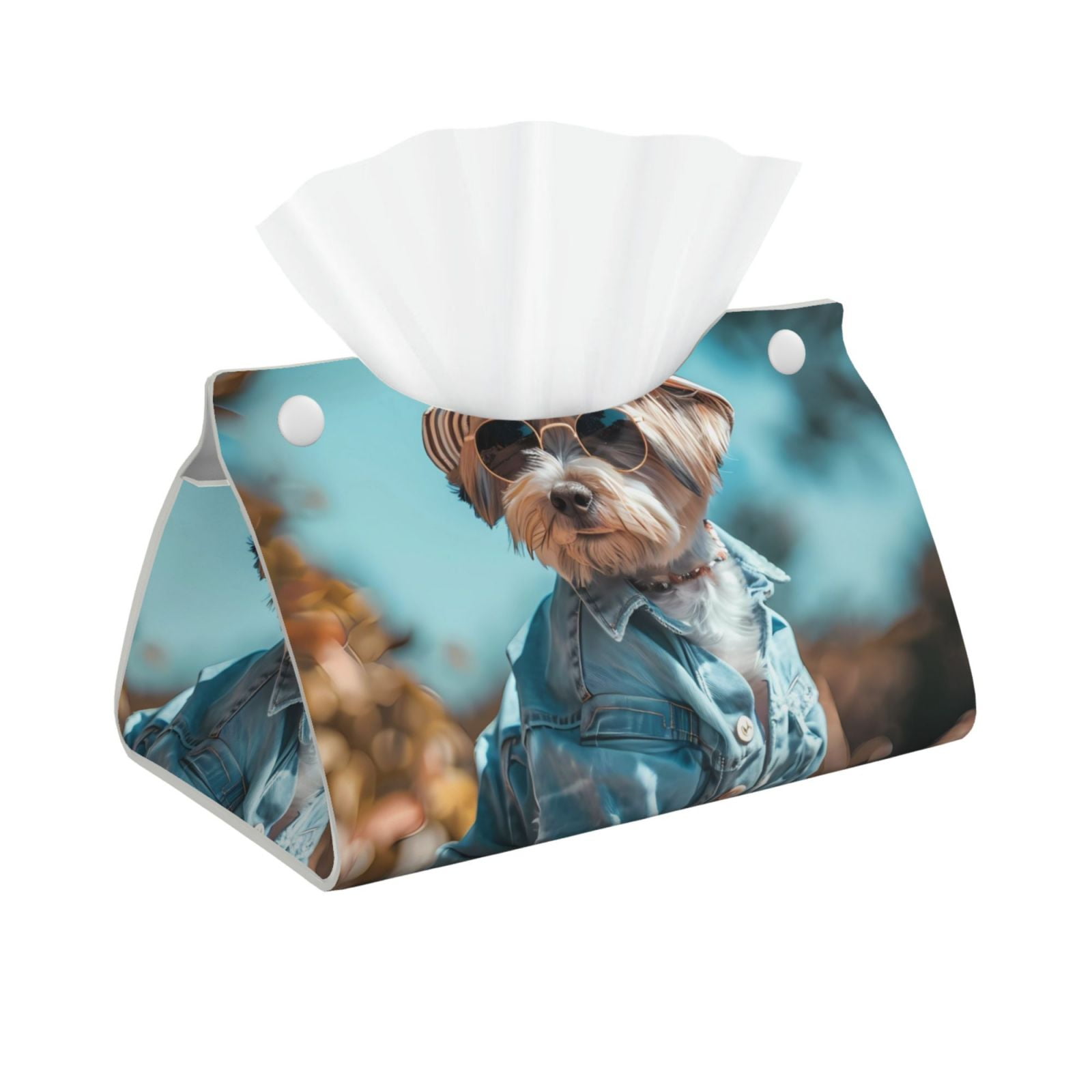 Tebeau Stylish Dog in Denim Outfit Print Tissue Box Cover,Modern PU ...