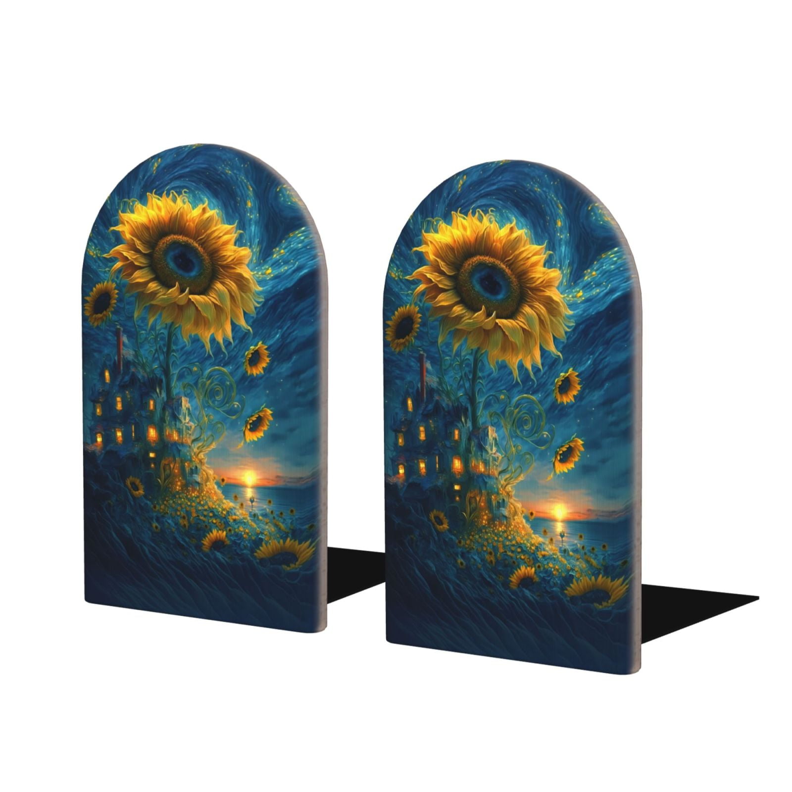 Tebeau Sunflower Castle Starry Sky Print Wood Bookends for Shelves ...