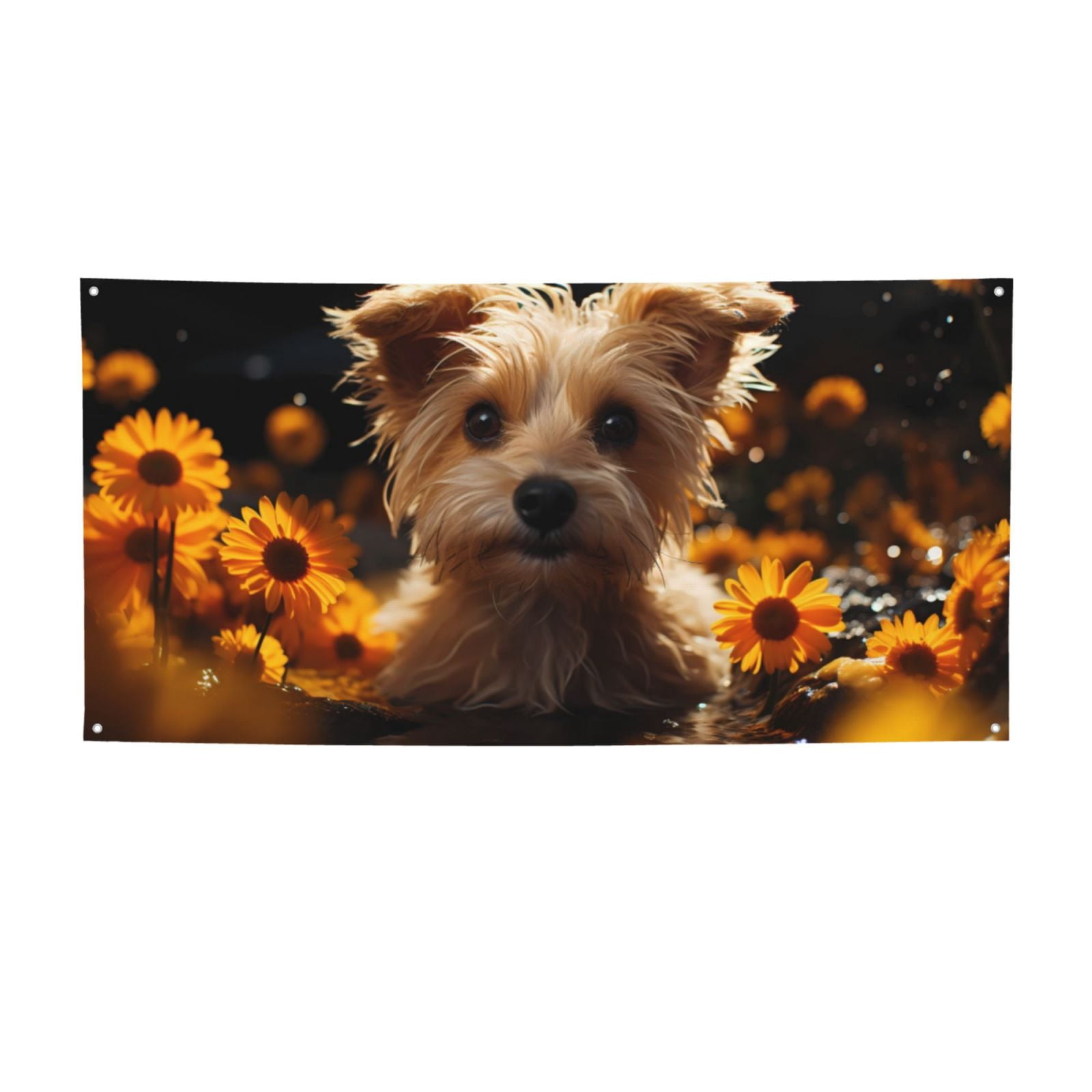 Tebeau Sunflower Cute Puppy Print Banner Backdrop Banner for Outdoor ...