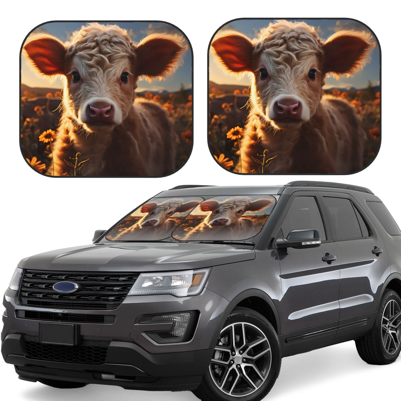 Tebeau Sunset Sunflower Small Cow Print Foldable Car Windshield Sun ...