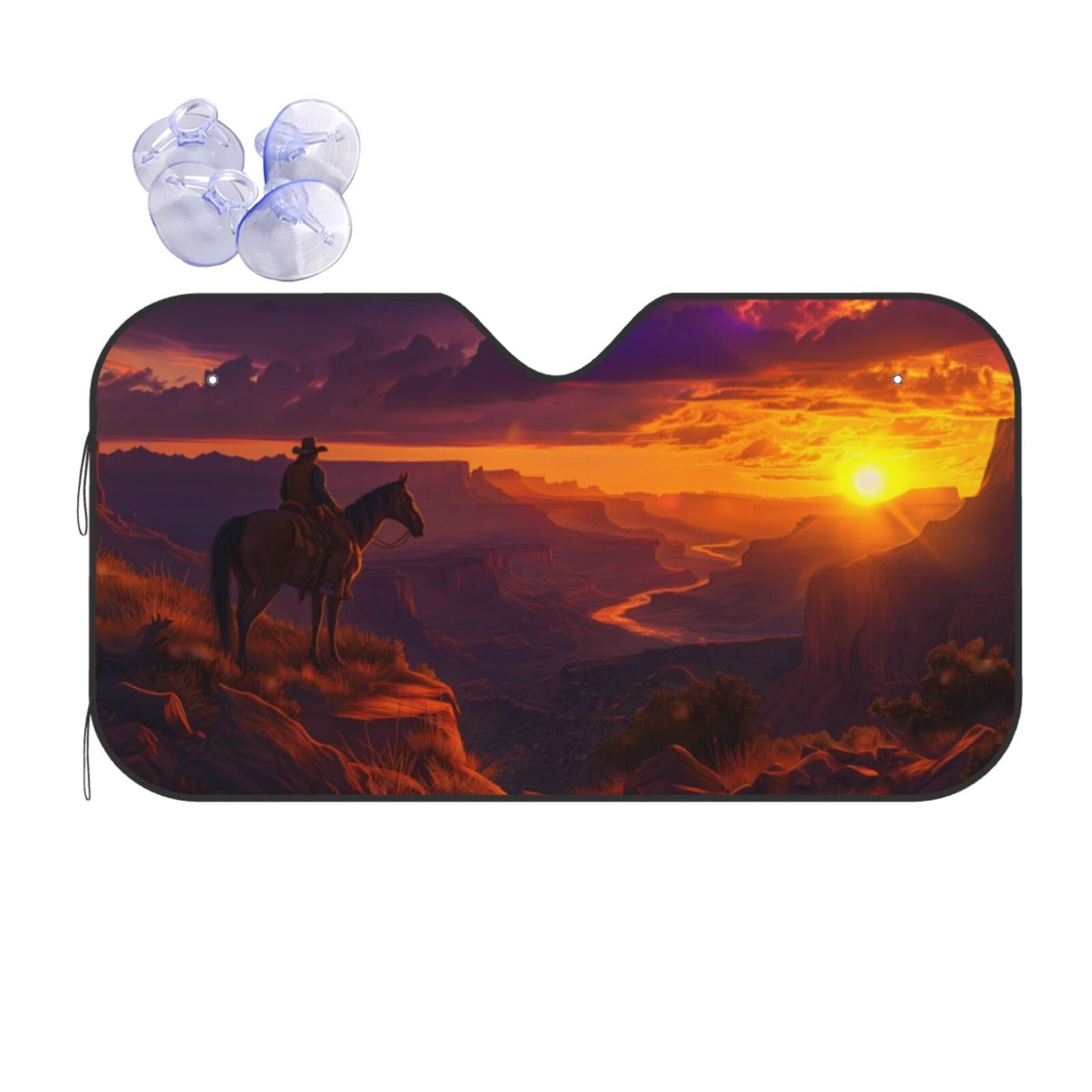 Tebeau Sunset Valley Western Cowboy Print Foldable Car Windshield Sun ...