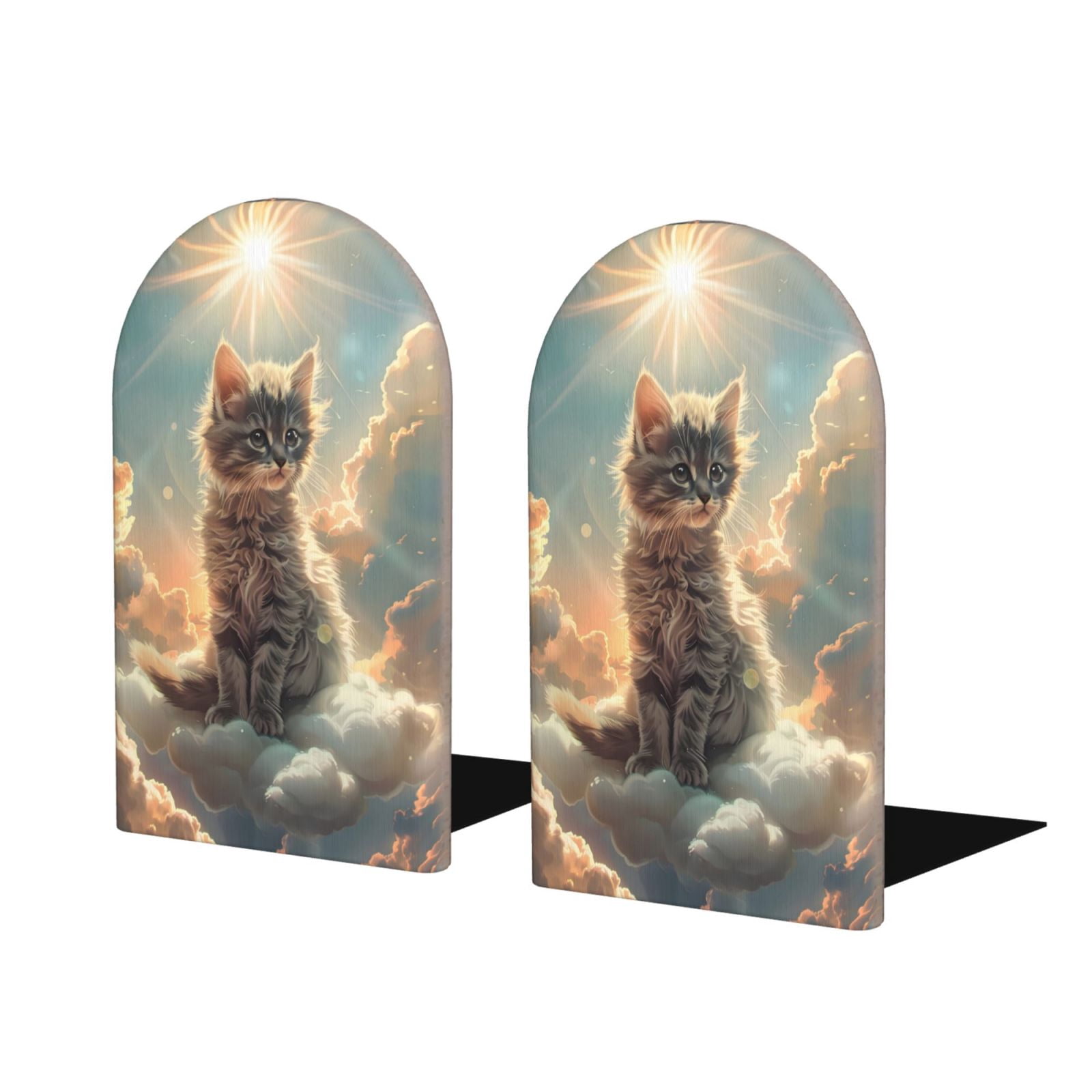 Tebeau Sunshine Cloud Kitten Print Wood Bookends for Shelves,Bookends ...