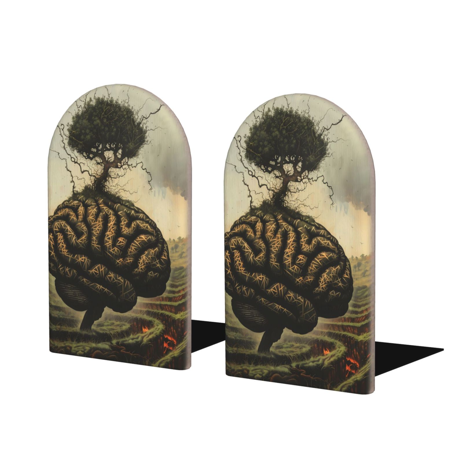Tebeau Surreal Brain Tree Print Wood Bookends for Shelves,Bookends,Book ...