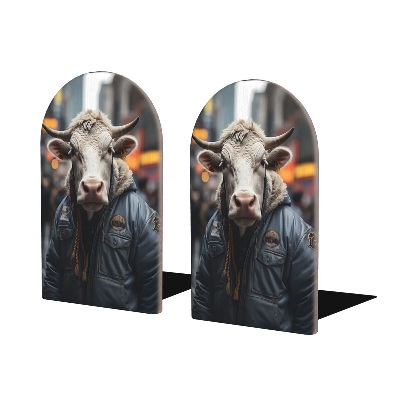 Tebeau Surrealist Cow Print Wood Bookends for Shelves,Bookends,Book ...
