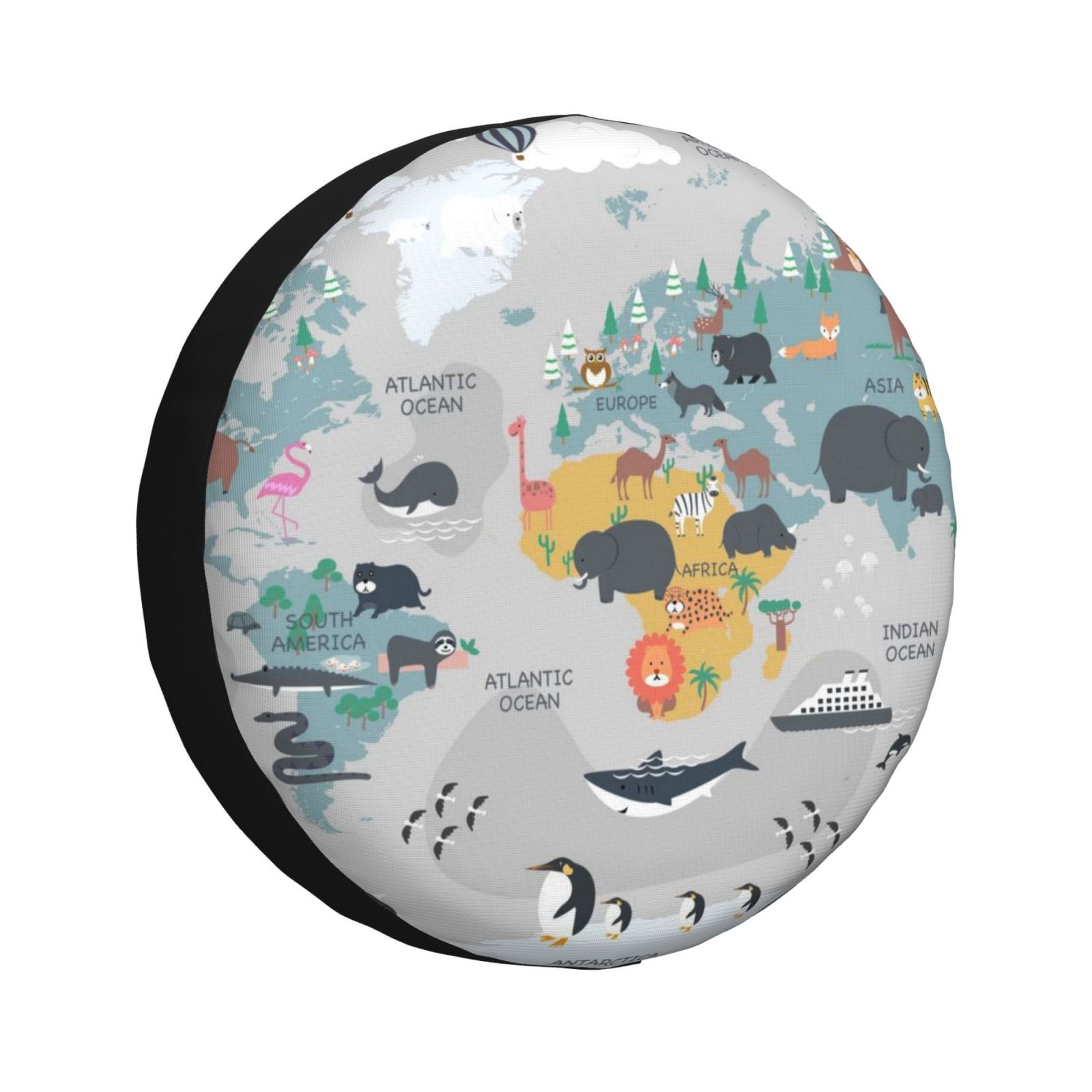 Tebeau The World Map with Cartoon Animals Print Spare Tire Cover Wheel ...
