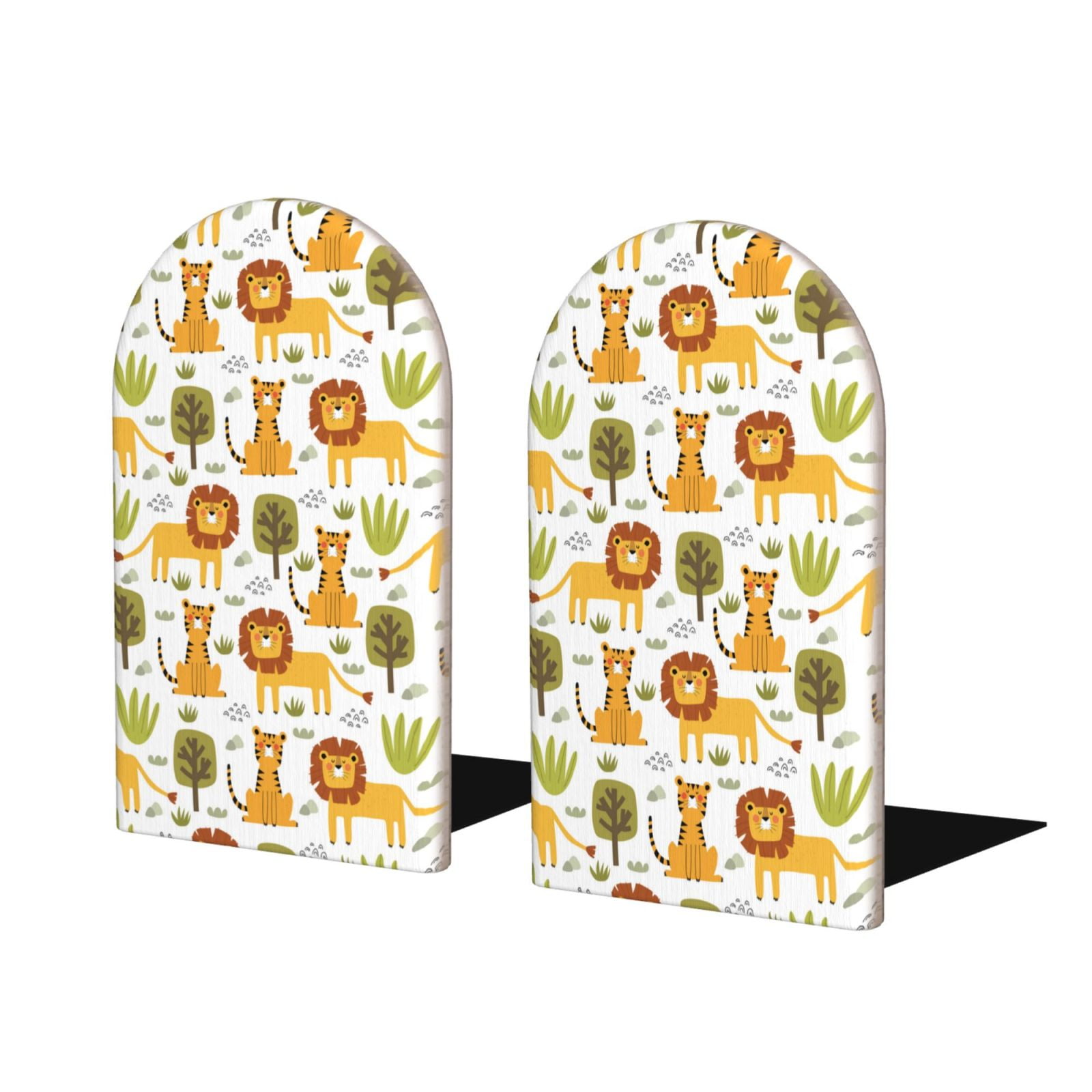 Tebeau Tiger Lion Print Wood Bookends for Shelves,Bookends,Book Holders ...
