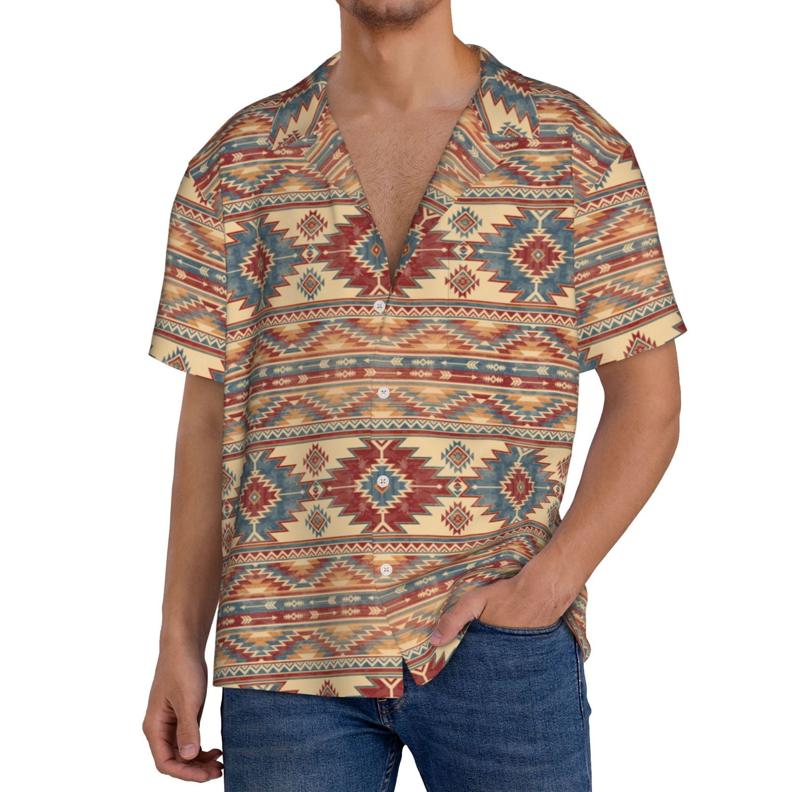 Tebeau Traditional Tribal Aztec Print Men's Short-Sleeve Mens Casual ...