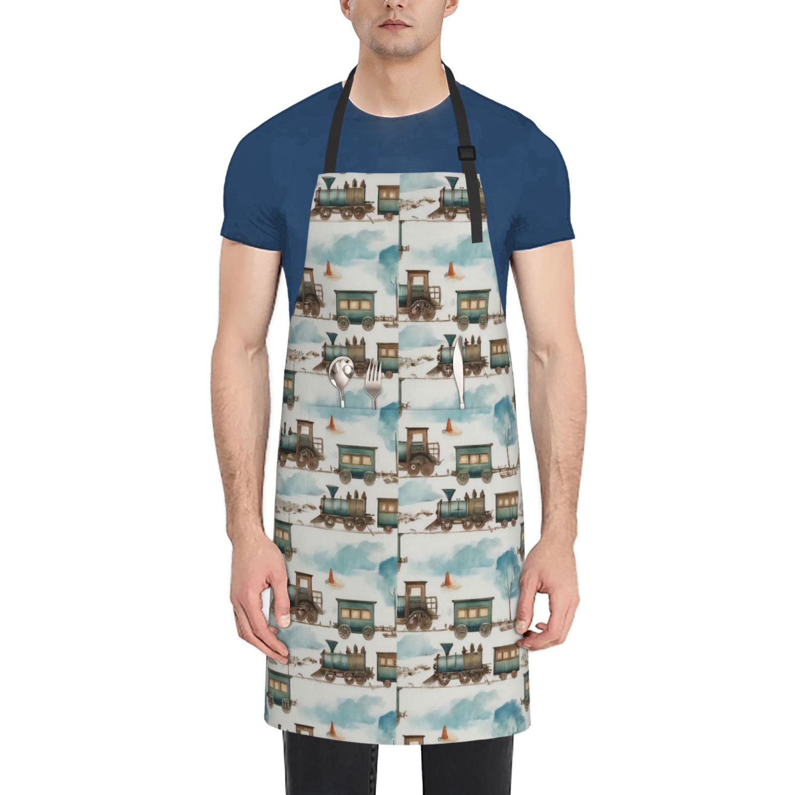 Tebeau Transport Train Print Waterproof Cooking Aprons, Adjustable Bib ...
