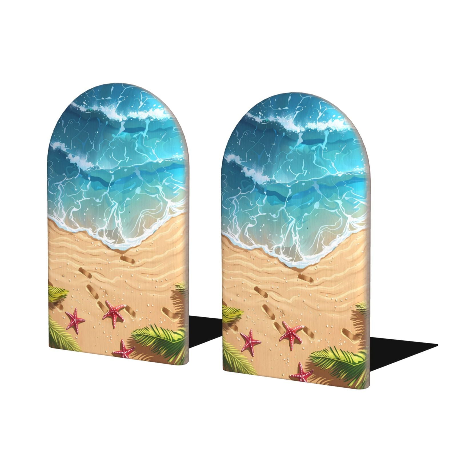 Tebeau Tropical Beach With Starfish Print Wood Bookends for Shelves ...