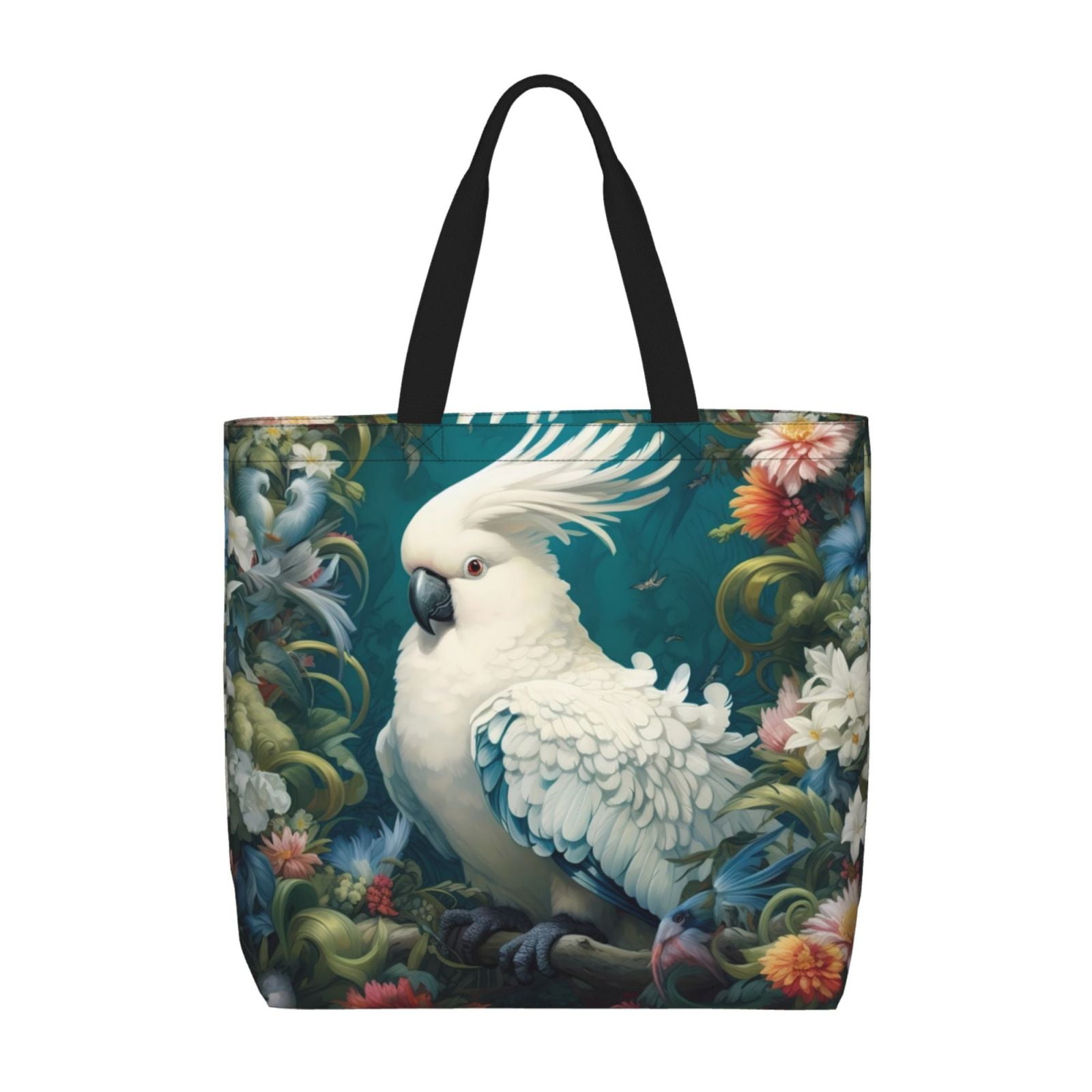 Tebeau Tropical Parrot Floral Artwork Print Women Tote Bag Zipper ...