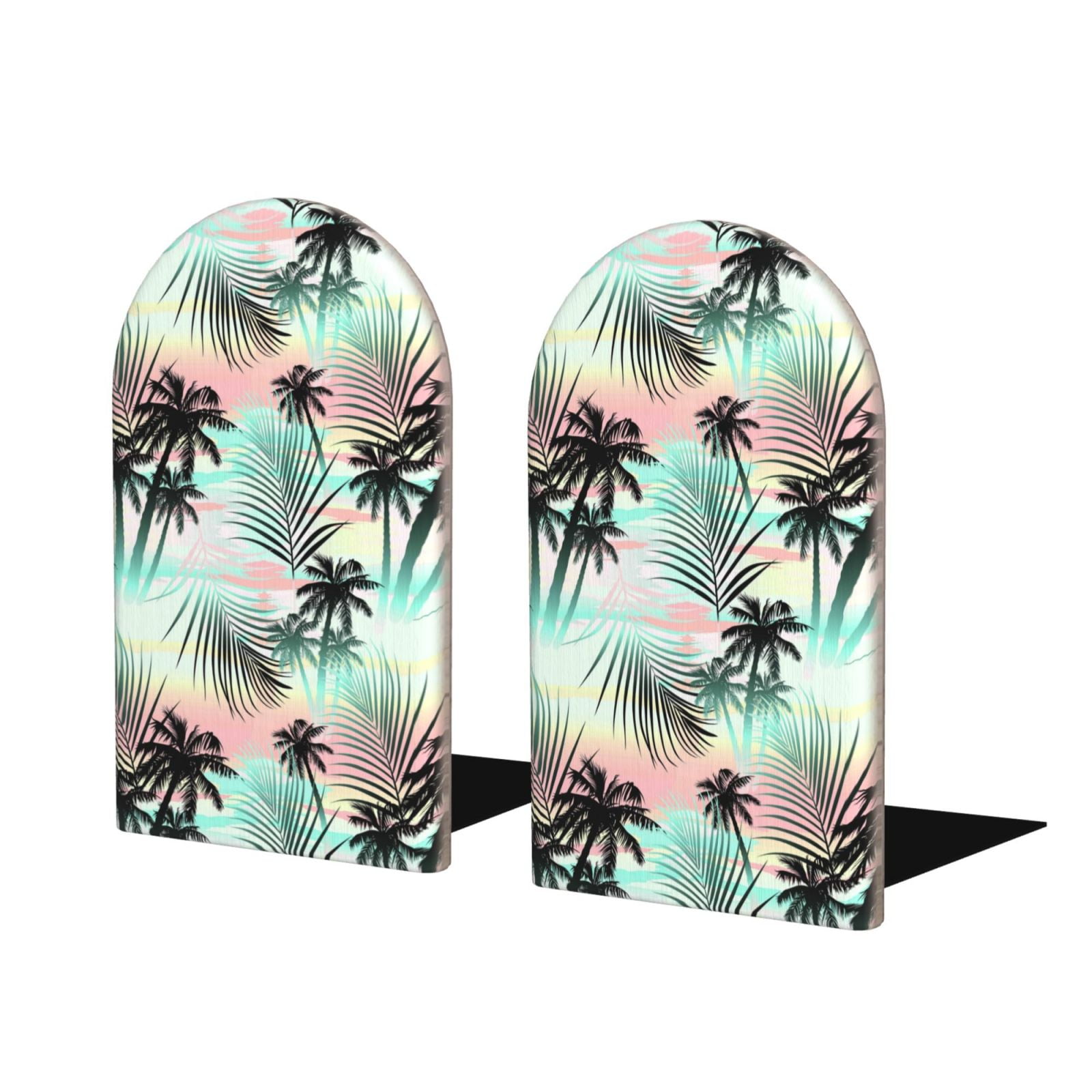 Tebeau Tropical Summer Palm Print Wood Bookends for Shelves,Bookends ...