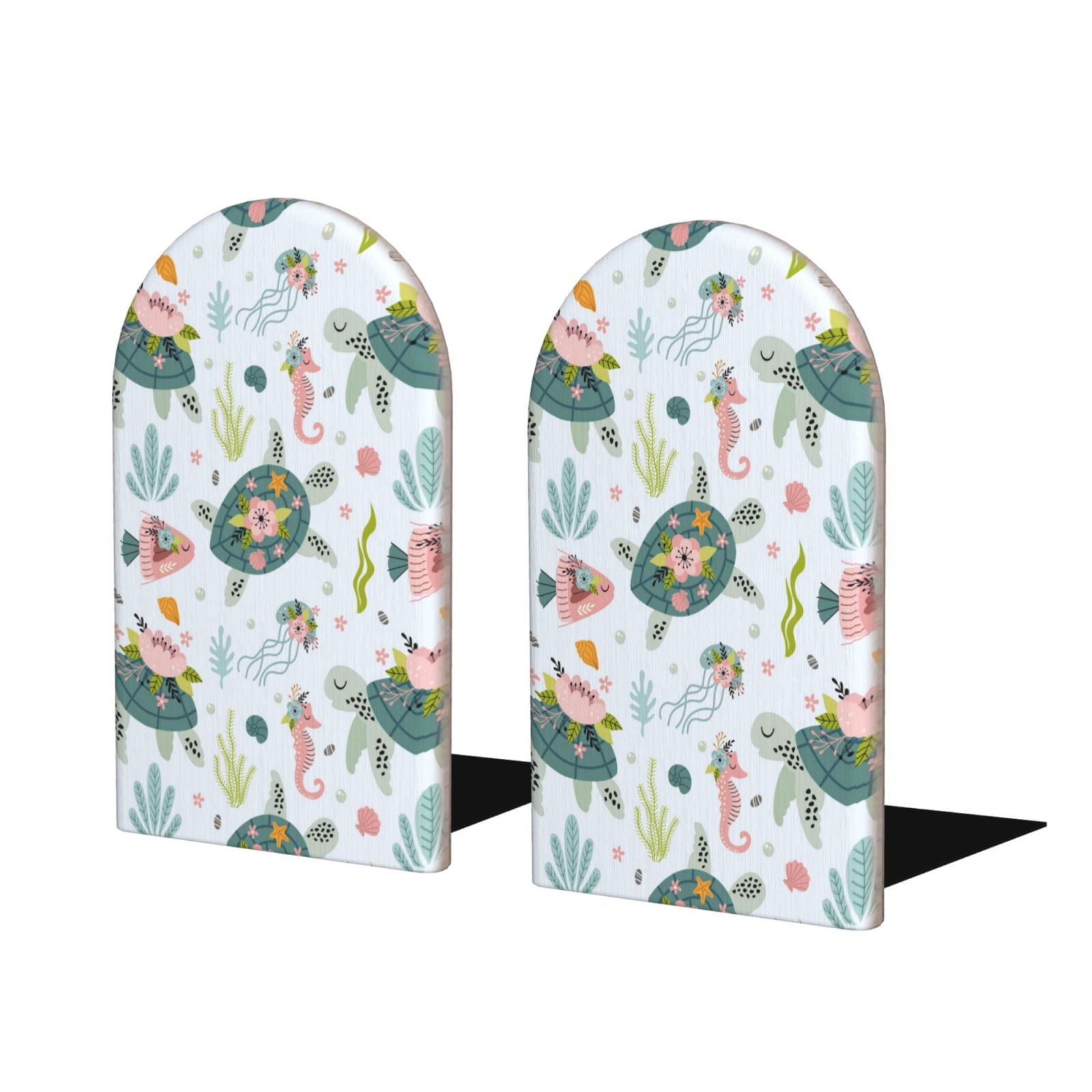 Tebeau Turtle and Sea Life Print Wood Bookends for Shelves,Bookends ...