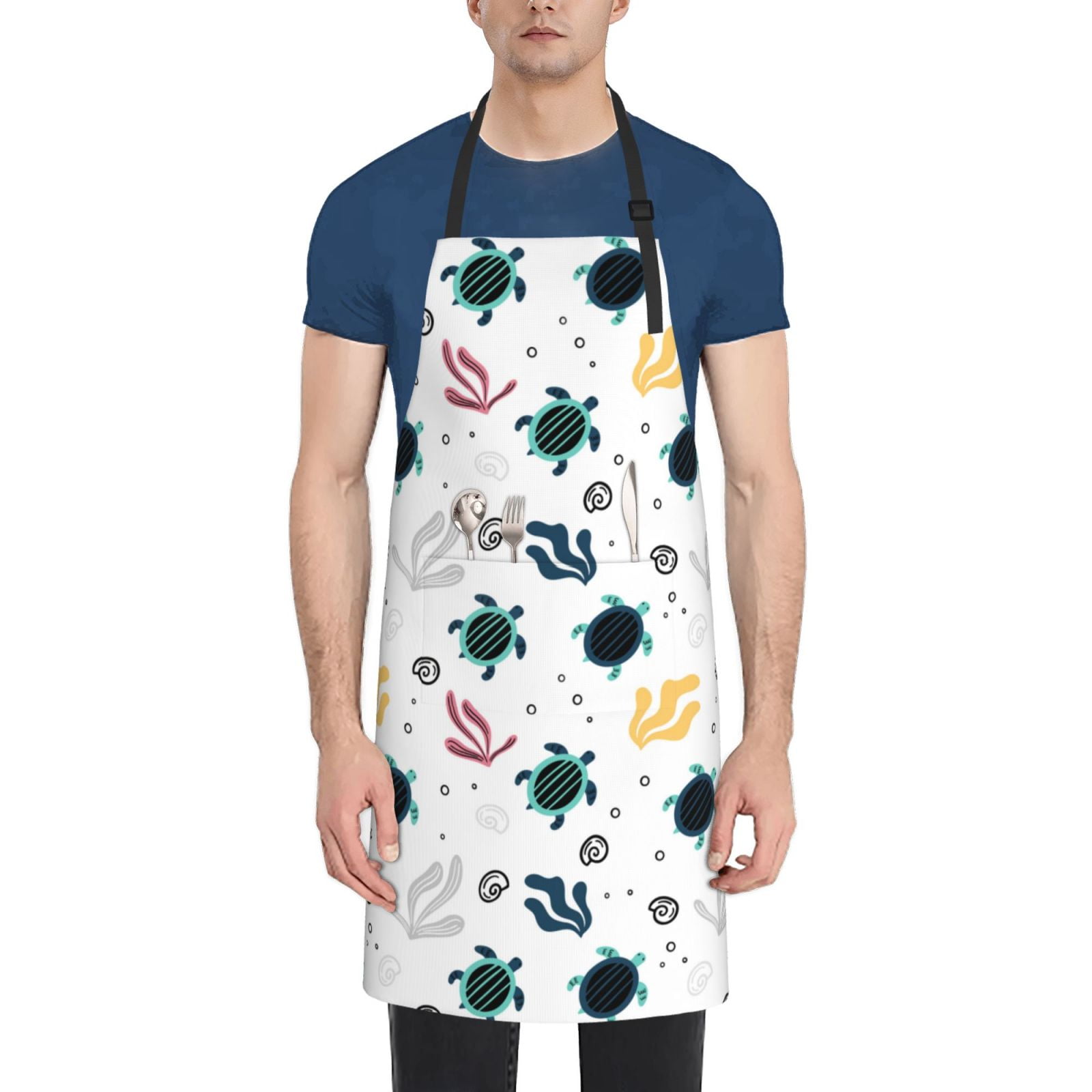 Tebeau Turtles And Corals Print Waterproof Cooking Aprons, Adjustable ...