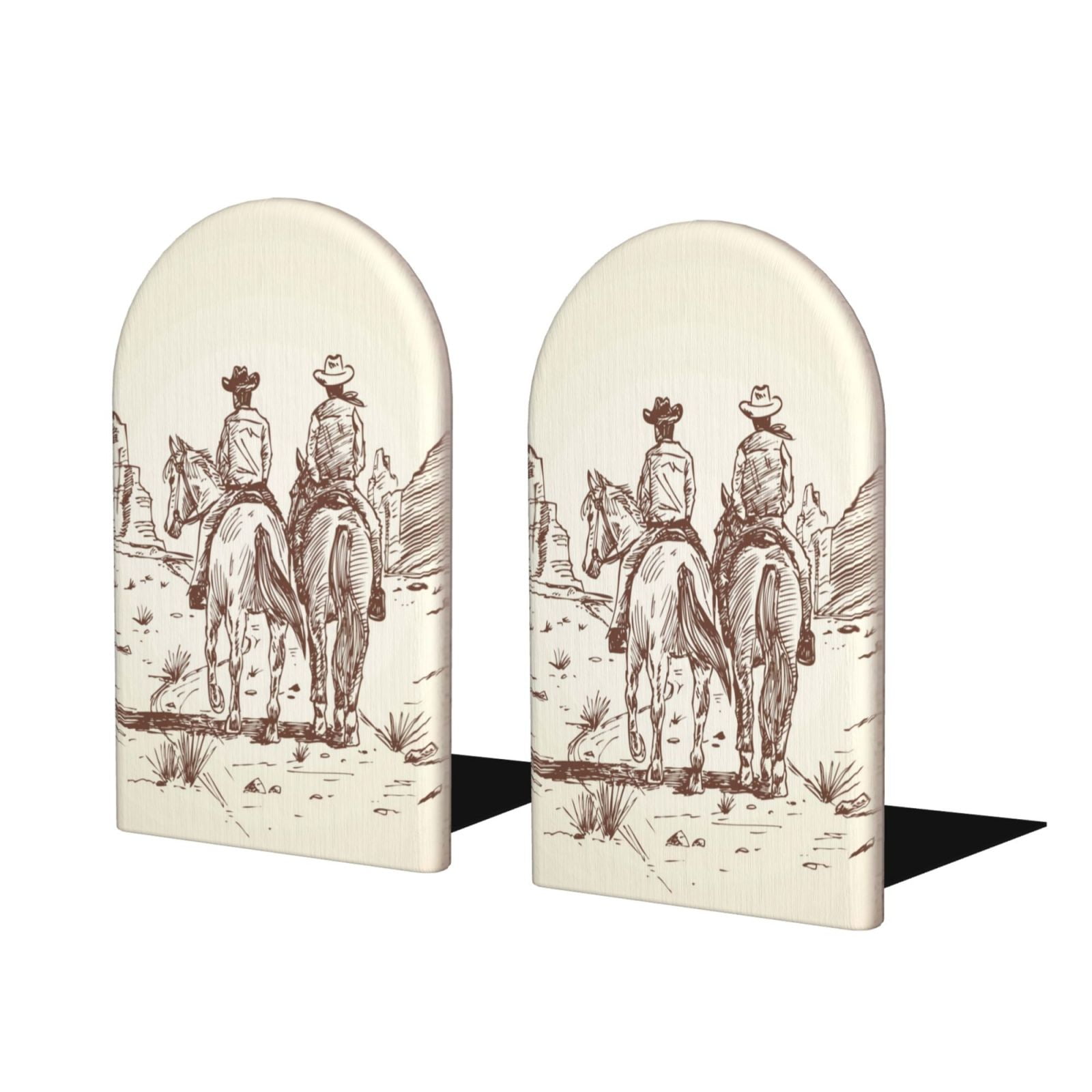 Tebeau Two Cowboys Riding Horses In The Desert Print Wood Bookends for ...