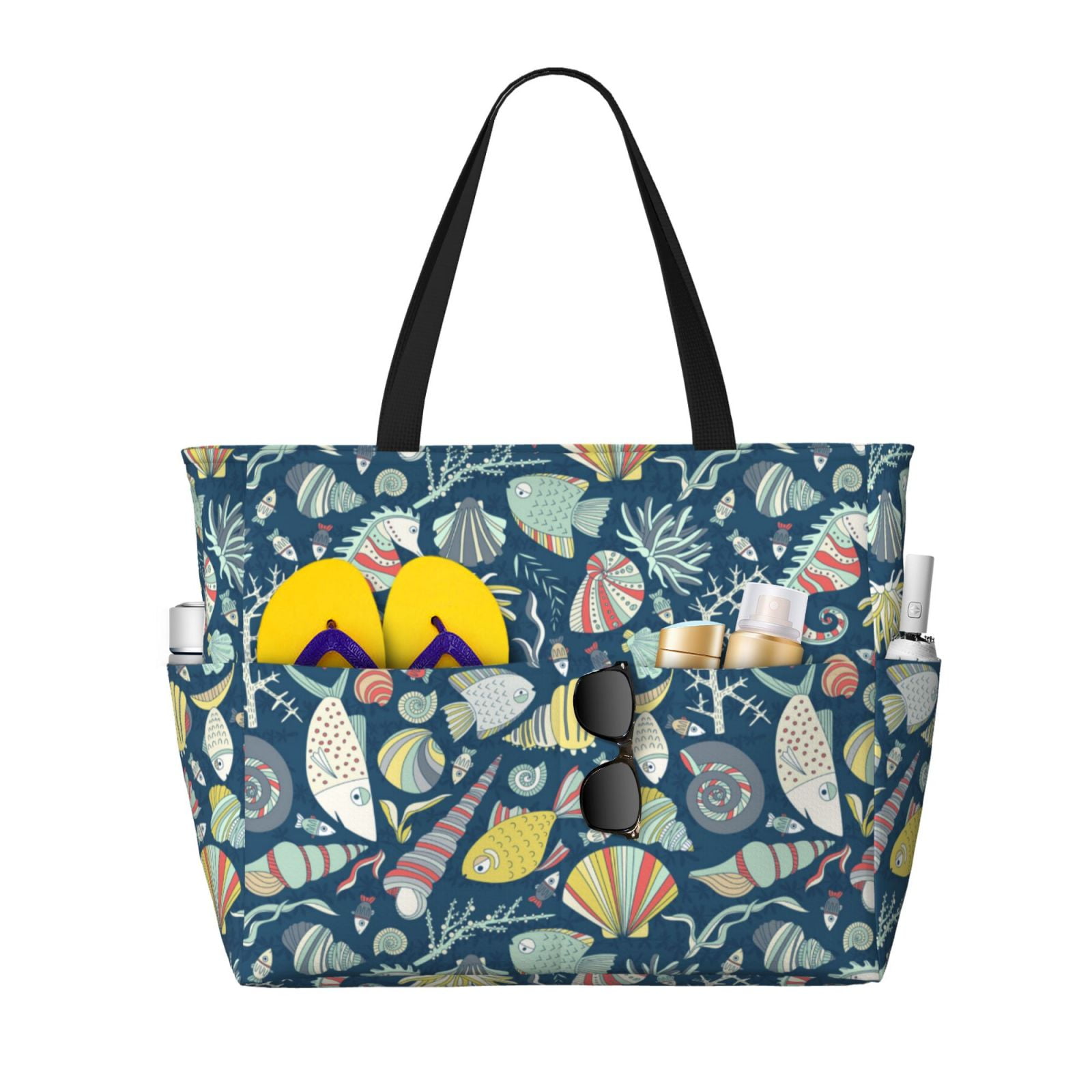 Tebeau Underwater Creature Print Large Beach Tote Bag Women Waterproof ...