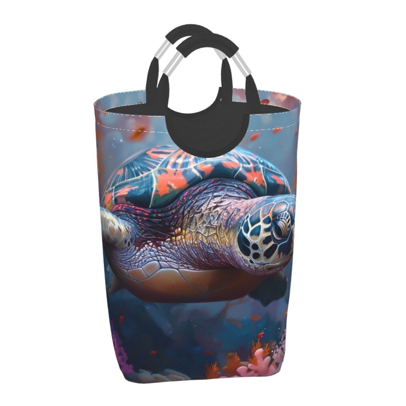 Tebeau Underwater Lazy Turtle Print Large Laundry Basket, Laundry ...