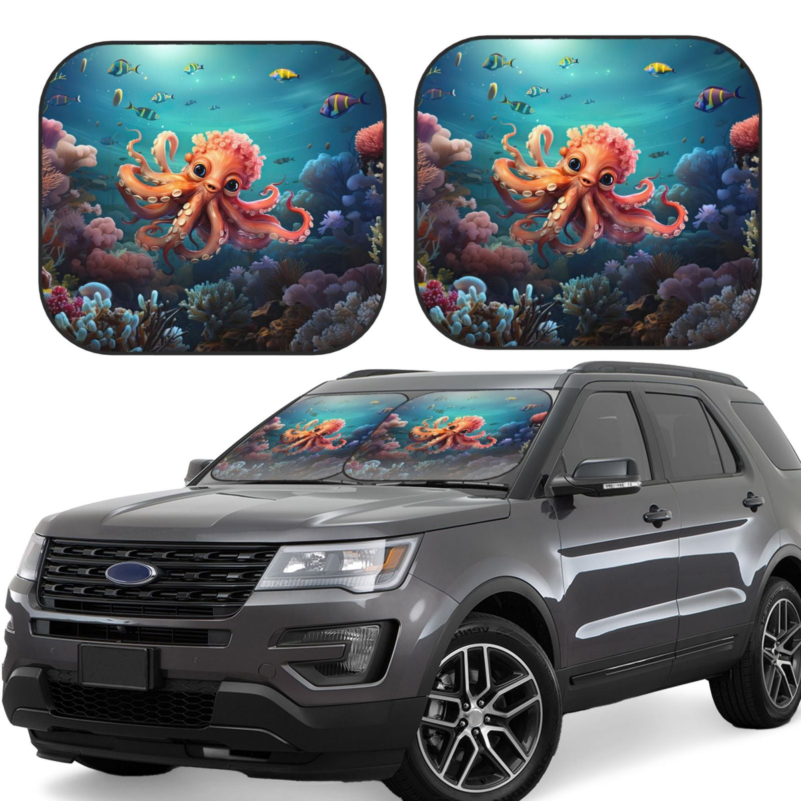 Tebeau Underwater Plant Octopus Print Foldable Car Windshield Sun ...