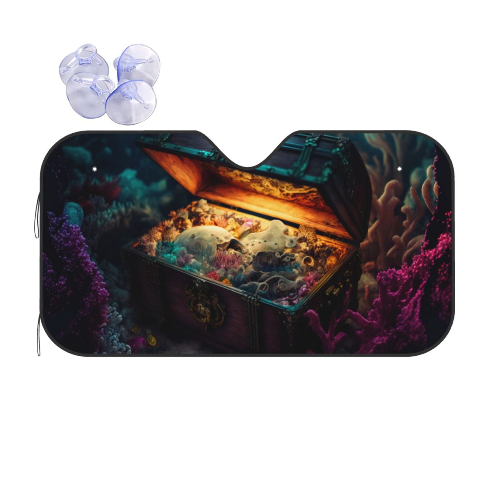 Tebeau Underwater Treasure Chest Print Foldable Car Windshield Sun Shades Universal Fit Keep ...