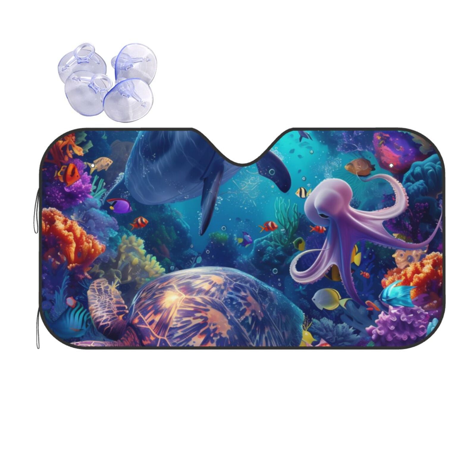 Tebeau Underwater Turtle Dolphin Octopus Print Foldable Car Windshield ...