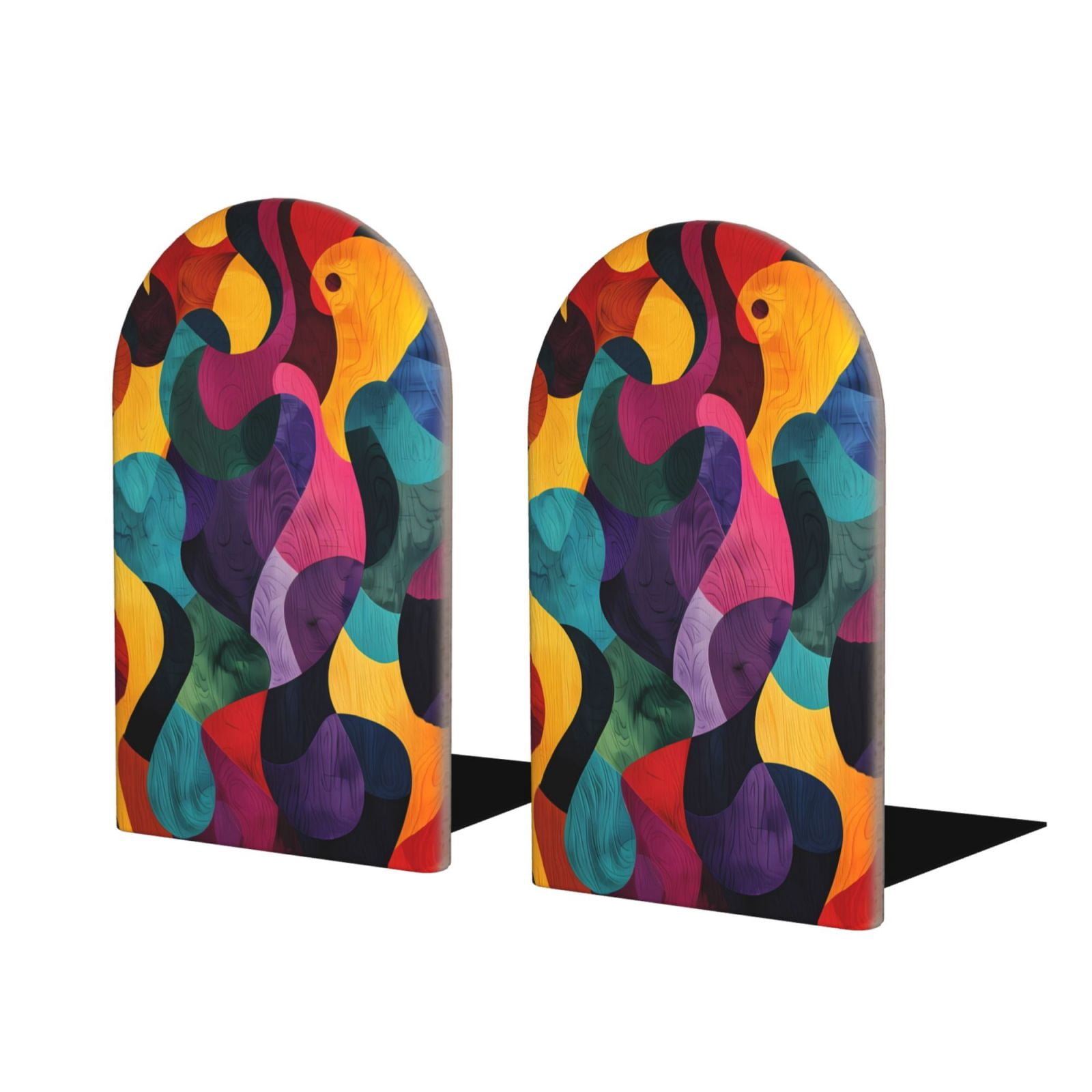 Tebeau Vibrant Abstract Flow Print Wood Bookends for Shelves,Bookends ...