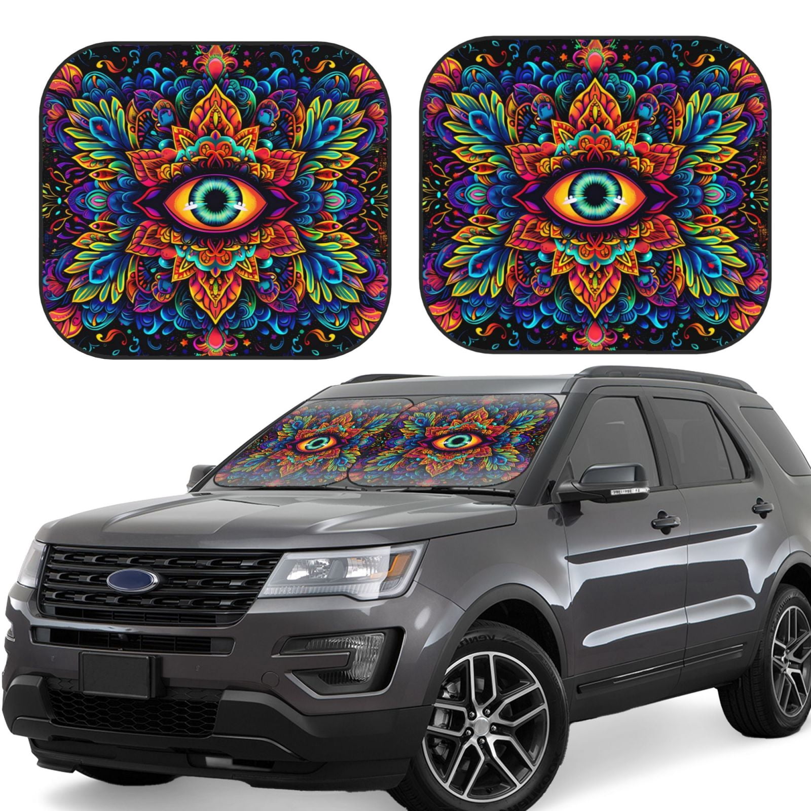 Tebeau Vibrant Psychedelic Eye Print Foldable Car Windshield Sun Shades ...
