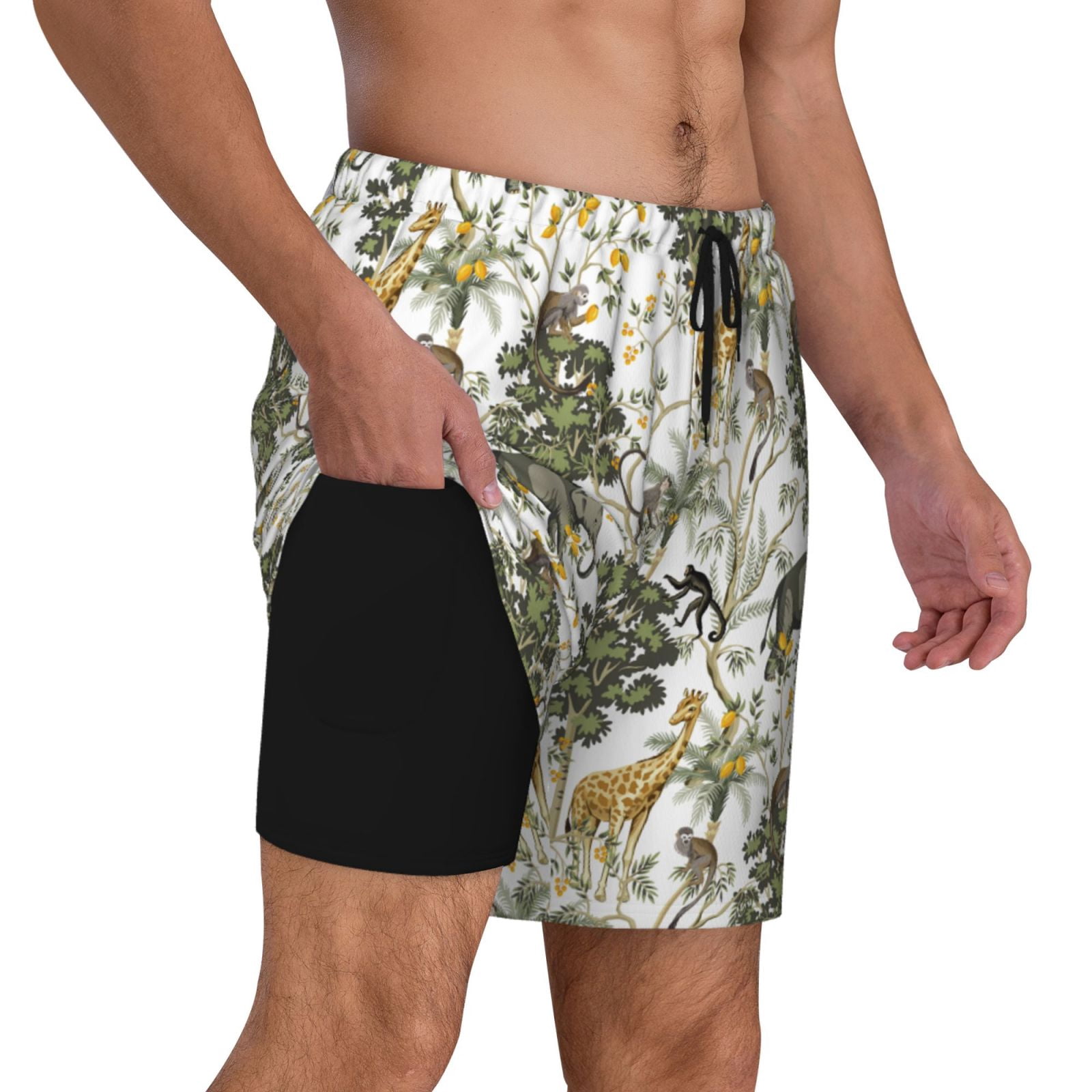 Tebeau Vintage Animals Palm Tree Print Men's Swim Trunks with ...