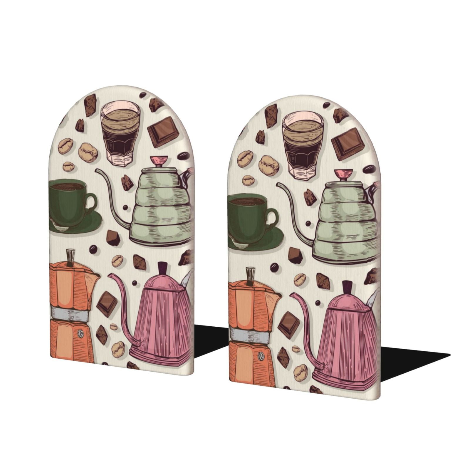 Tebeau Vintage Coffee Print Wood Bookends for Shelves,Bookends,Book ...