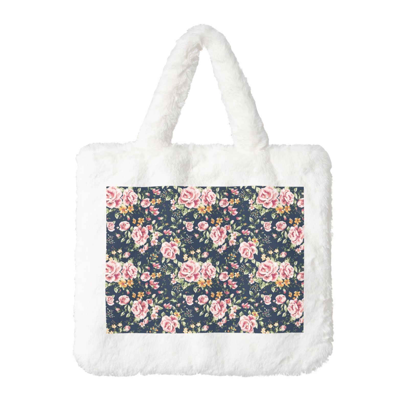 Tebeau Vintage Floral Print Plush Tote Bag Tote Bags for Girls Fluffy ...