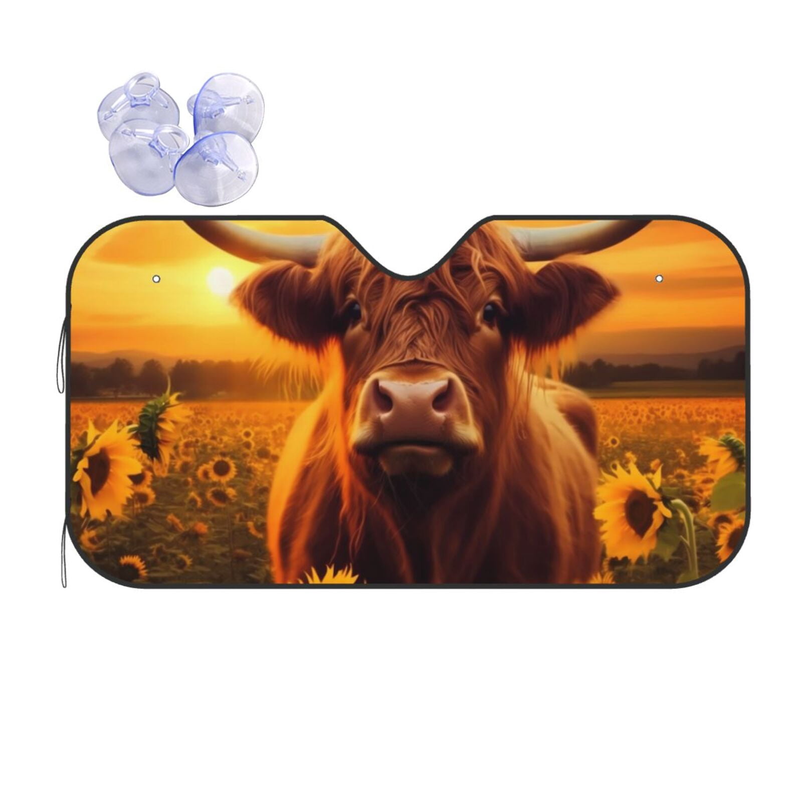Tebeau Vintage Sunflower Cow A Print Foldable Car Windshield Sun Shades ...