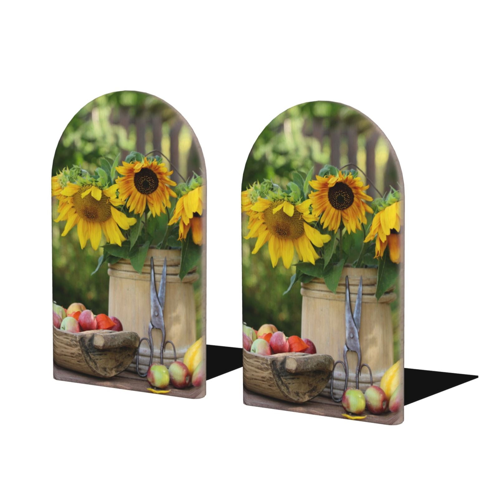 Tebeau Vintage Wooden Bucket Print Wood Bookends for Shelves,Bookends ...