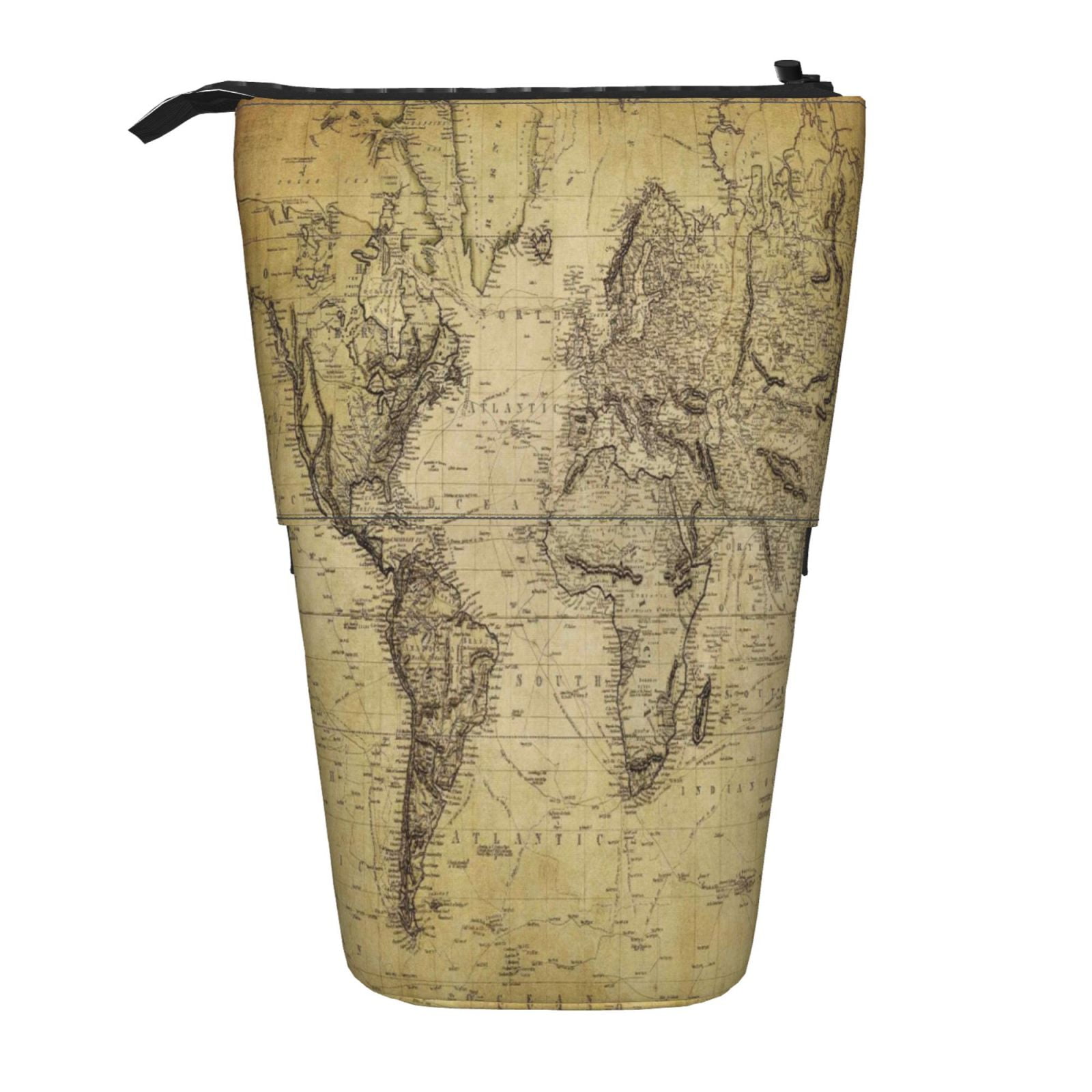 Tebeau Vintage World Map Print Telescopic Pencil Bag Pen Holder Pop Up ...