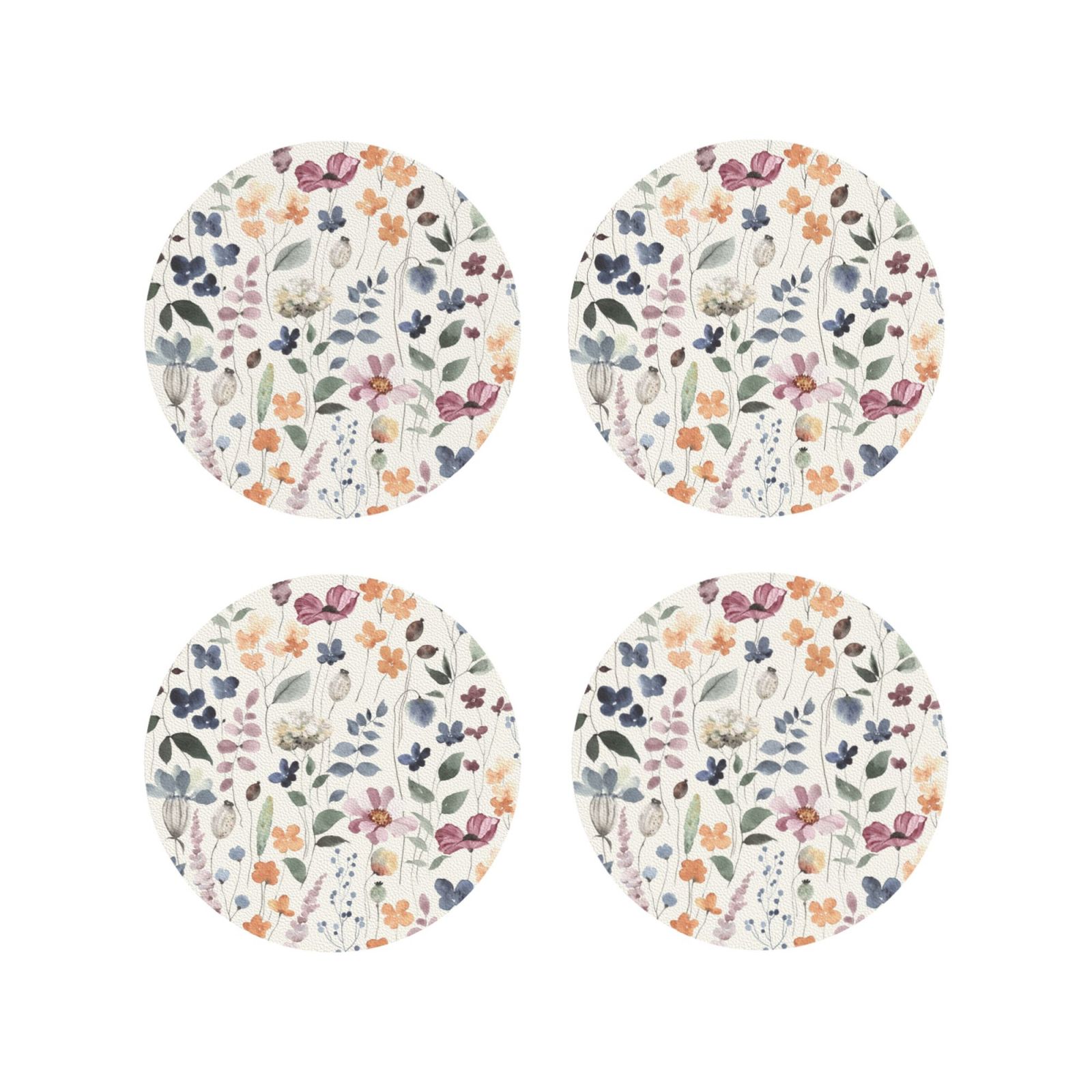 Tebeau Watercolor Floral Print Set of 4 Leather Drink Coasters Round ...