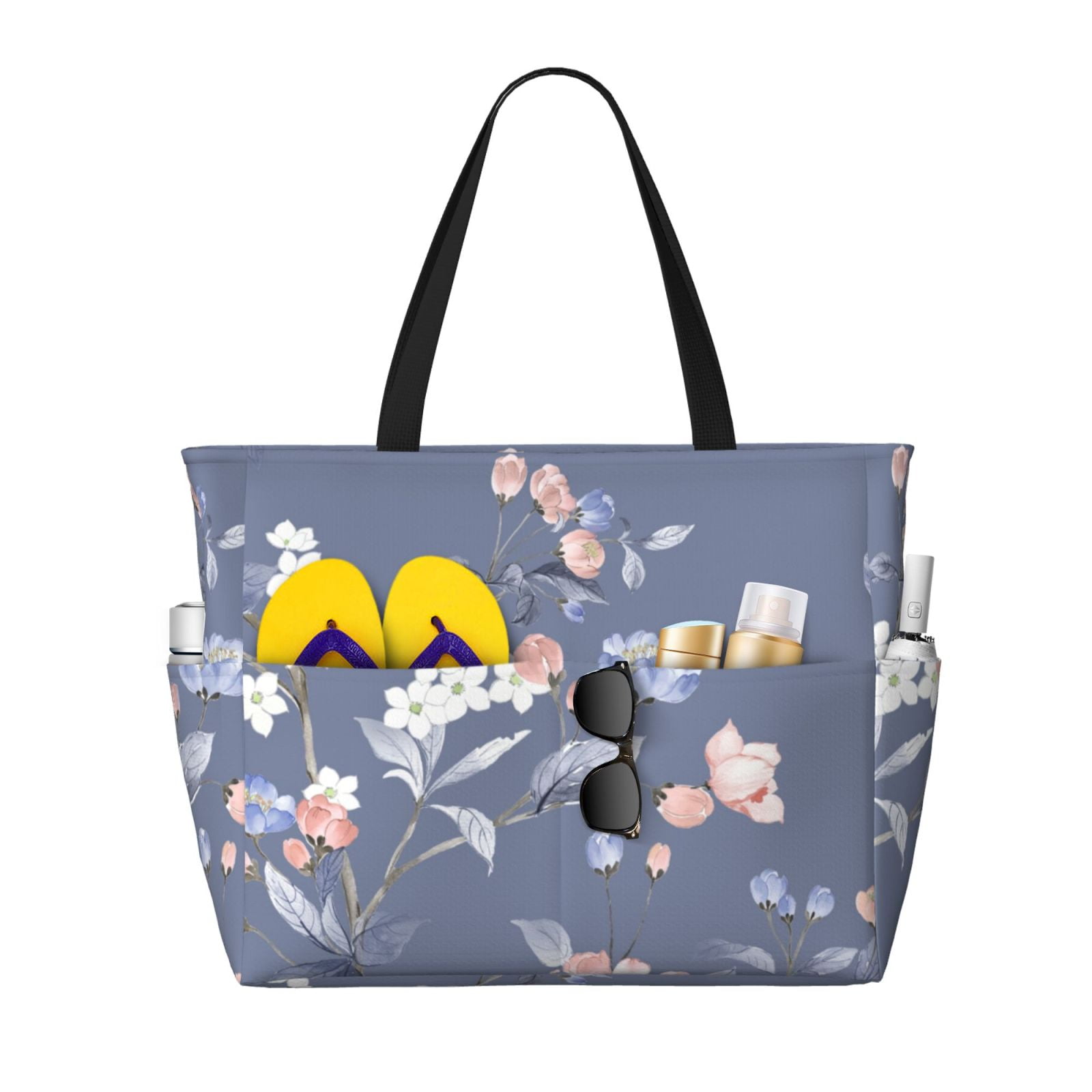Tebeau Watercolor Flowers Butterfly Print Large Beach Tote Bag Women ...