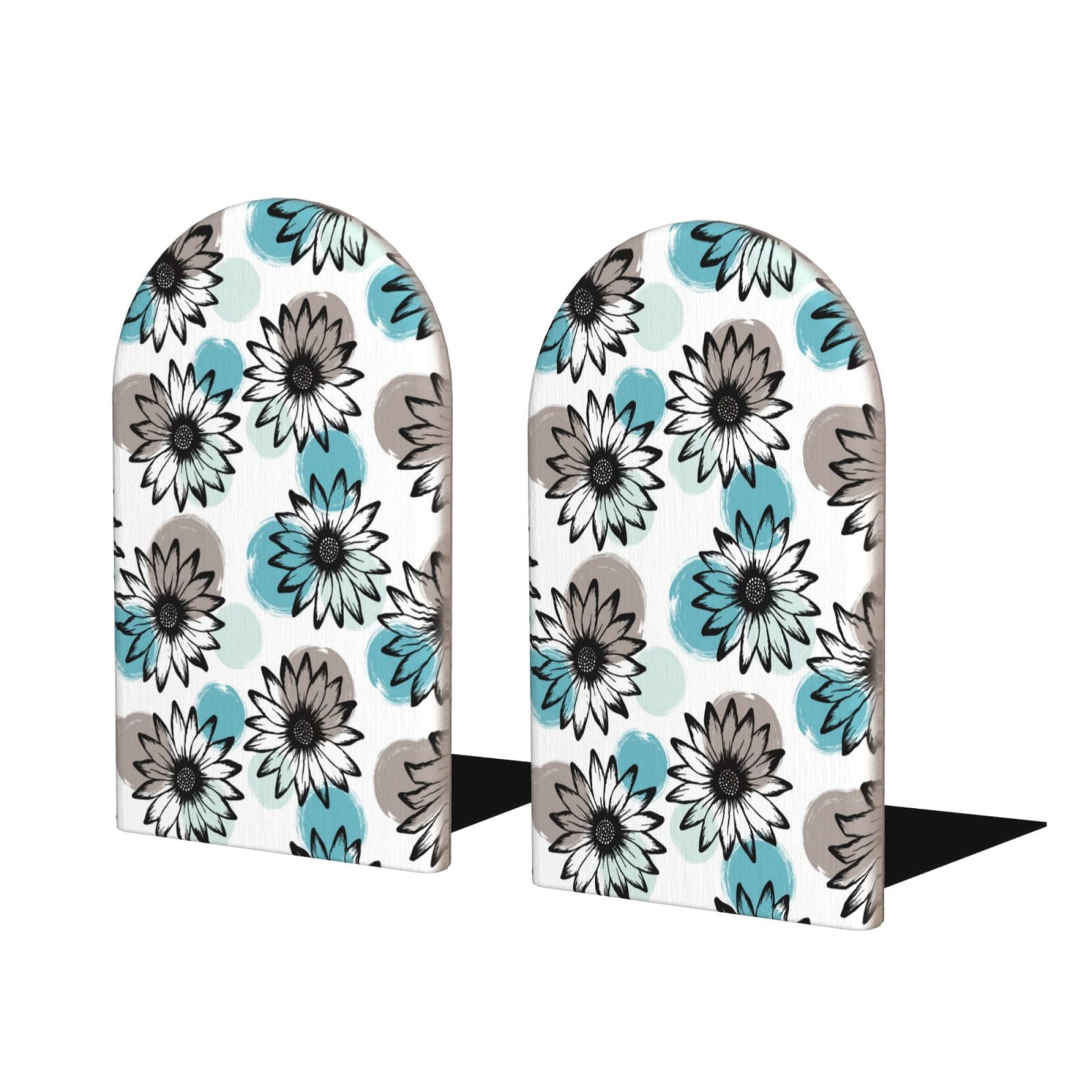 Tebeau Watercolor Sunflower Print Wood Bookends for Shelves,Bookends ...