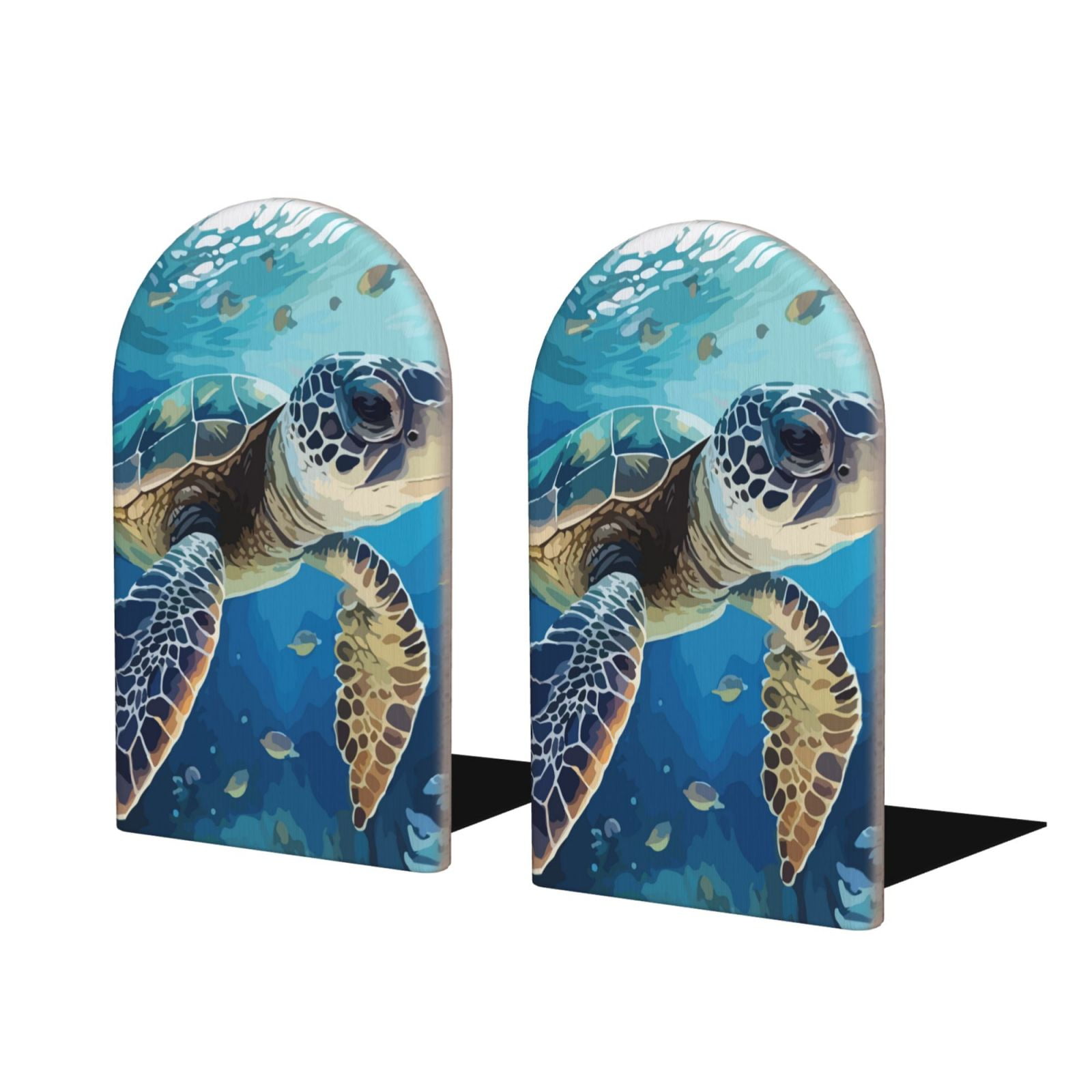Tebeau Watercolor Turtle Print Wood Bookends for Shelves,Bookends,Book ...