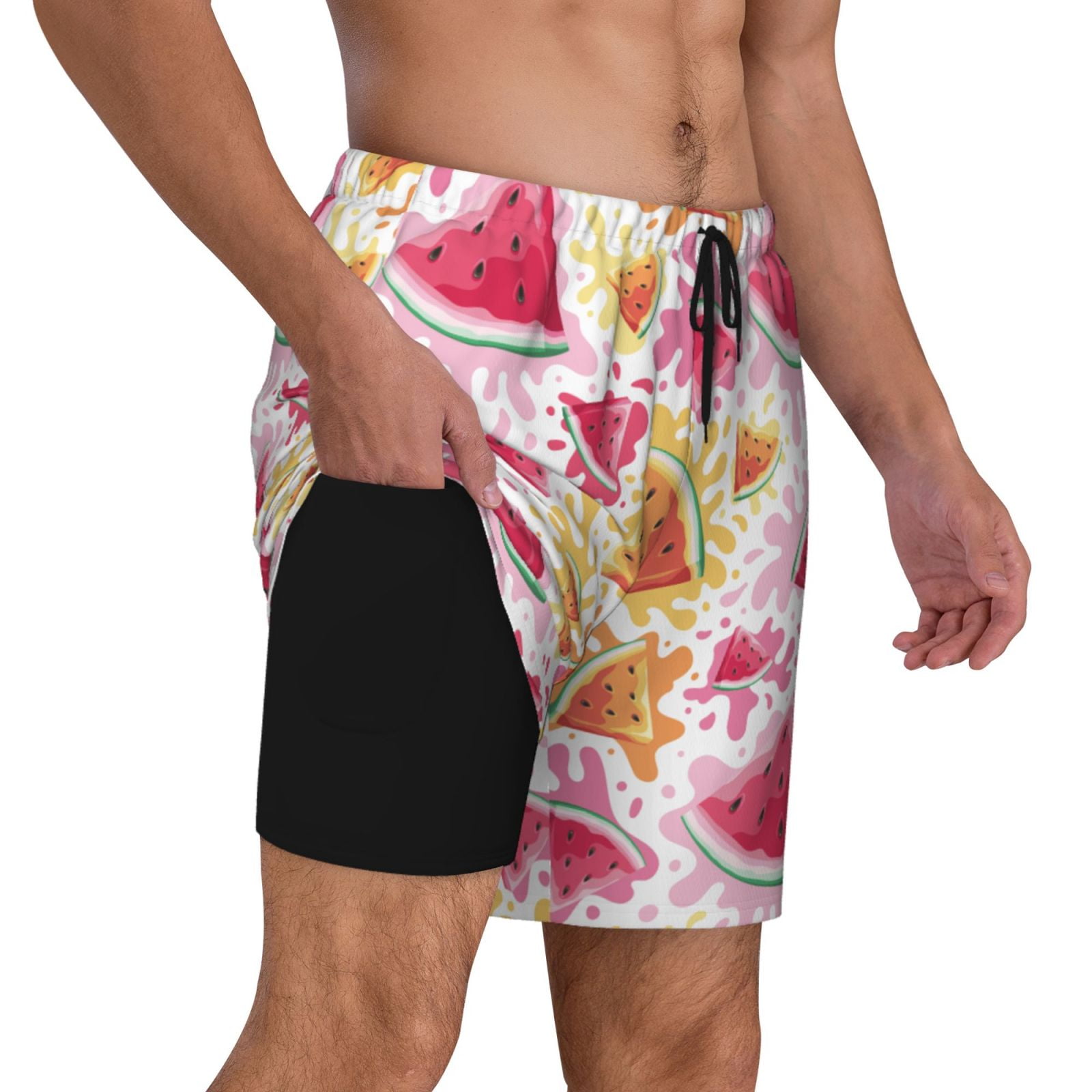Tebeau Watermelon Print Men's Swim Trunks with Compression Liner ...