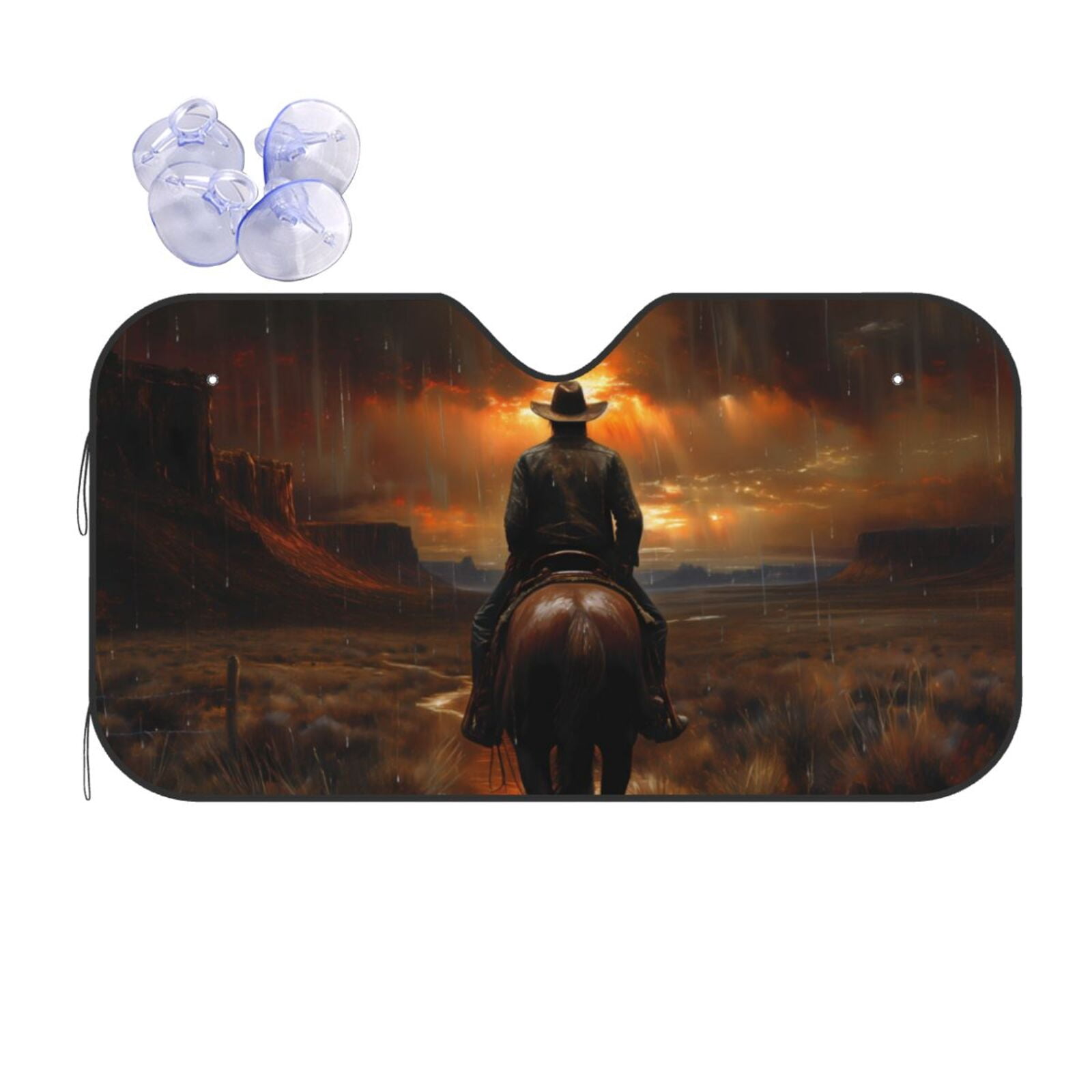 Tebeau Western Rainy Desert Cowboy Print Foldable Car Windshield Sun ...