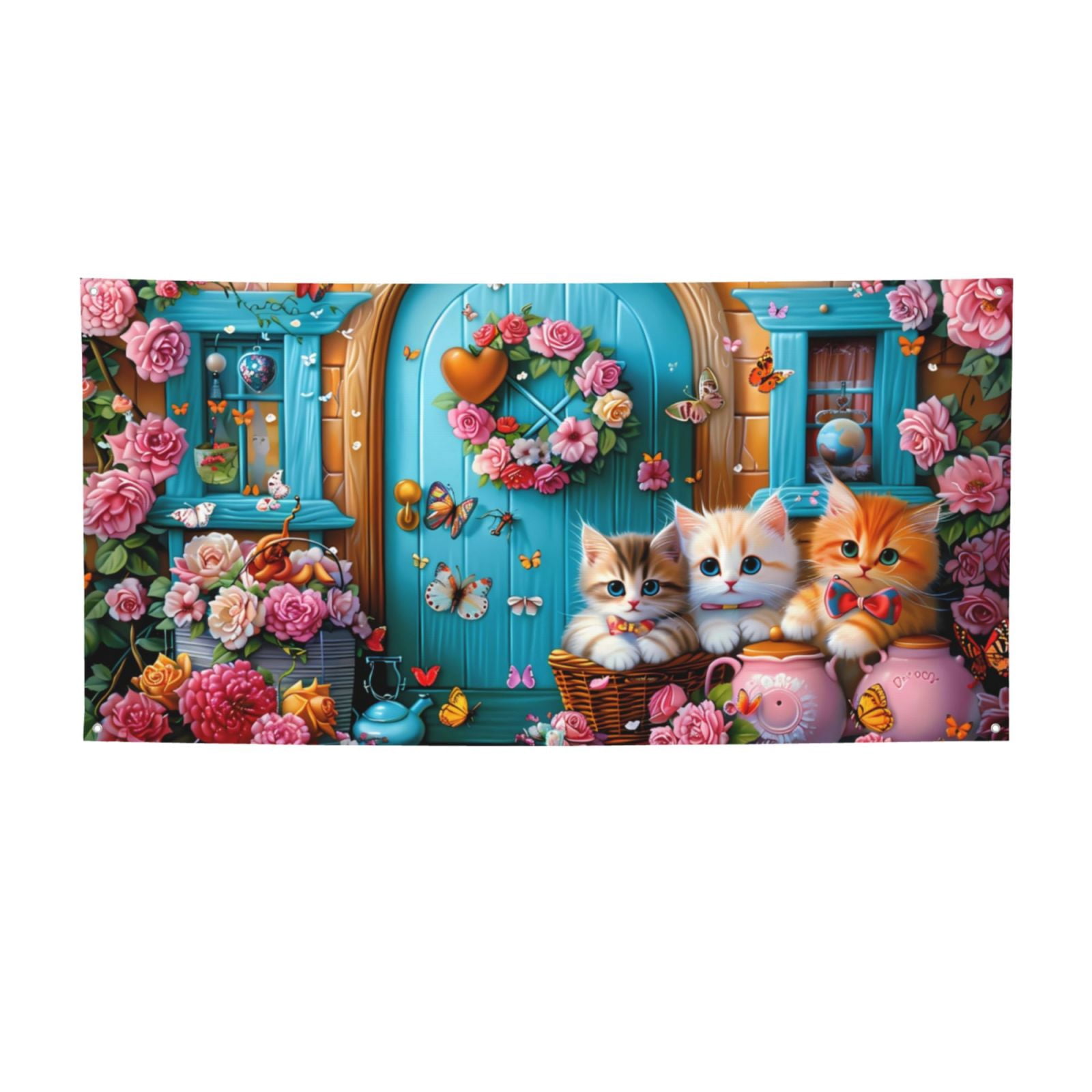 Tebeau Whimsical Cats and Flowers Scene Print Banner Backdrop Banner ...