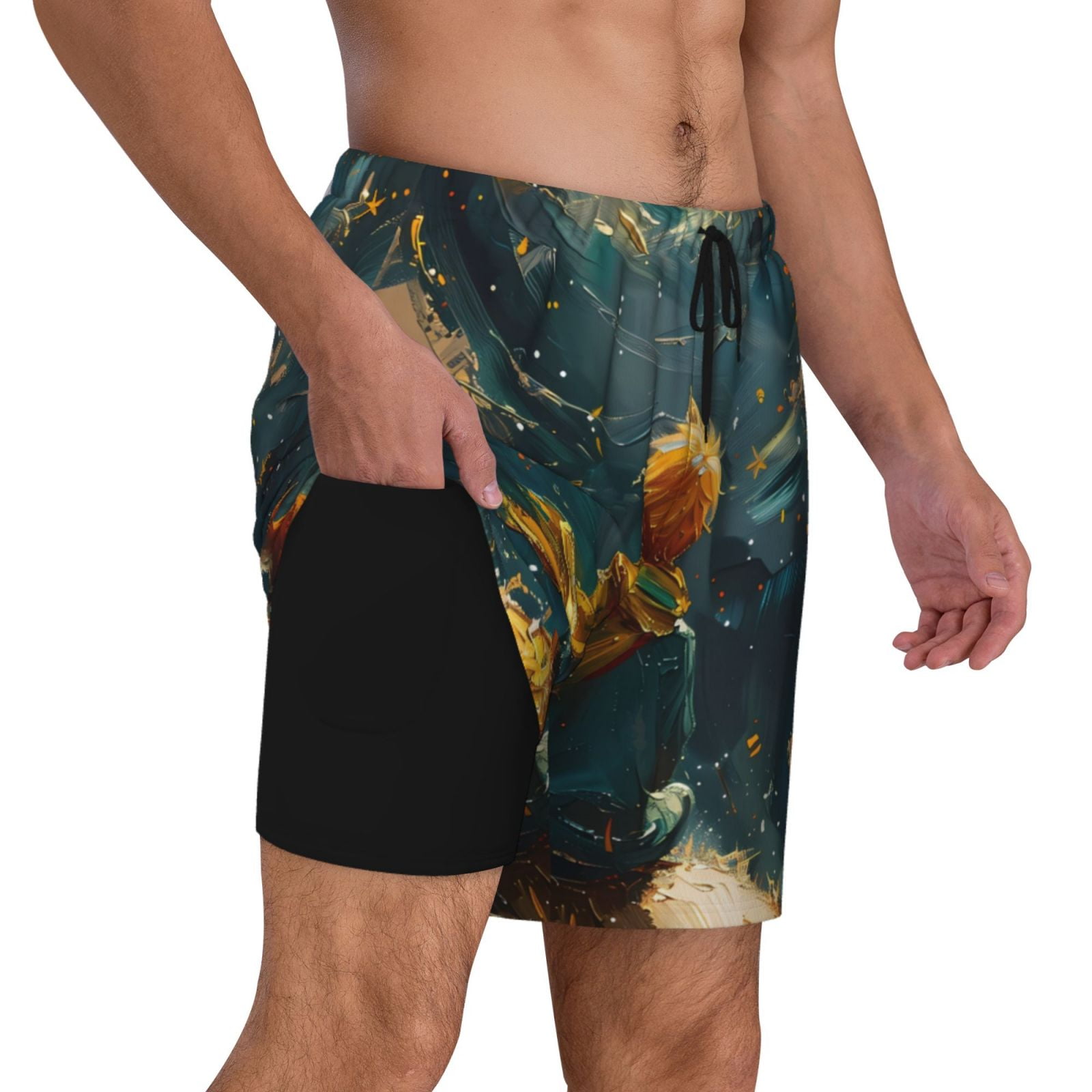 Tebeau Whimsical Starry Night Scene Print Men's Swim Trunks with ...