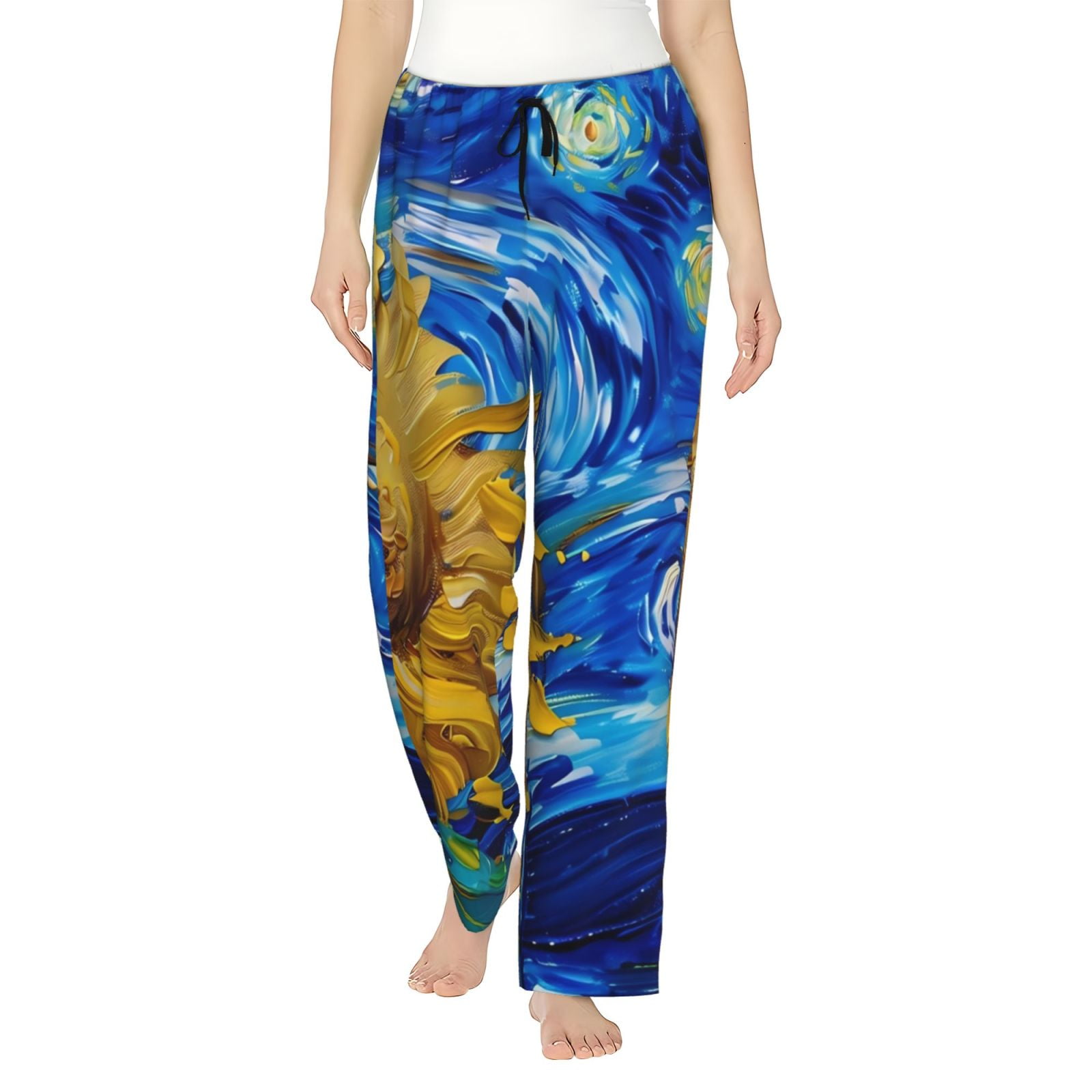 Tebeau Whimsical Sunflowers Night Sky Print Women Pajama Pants Women's ...