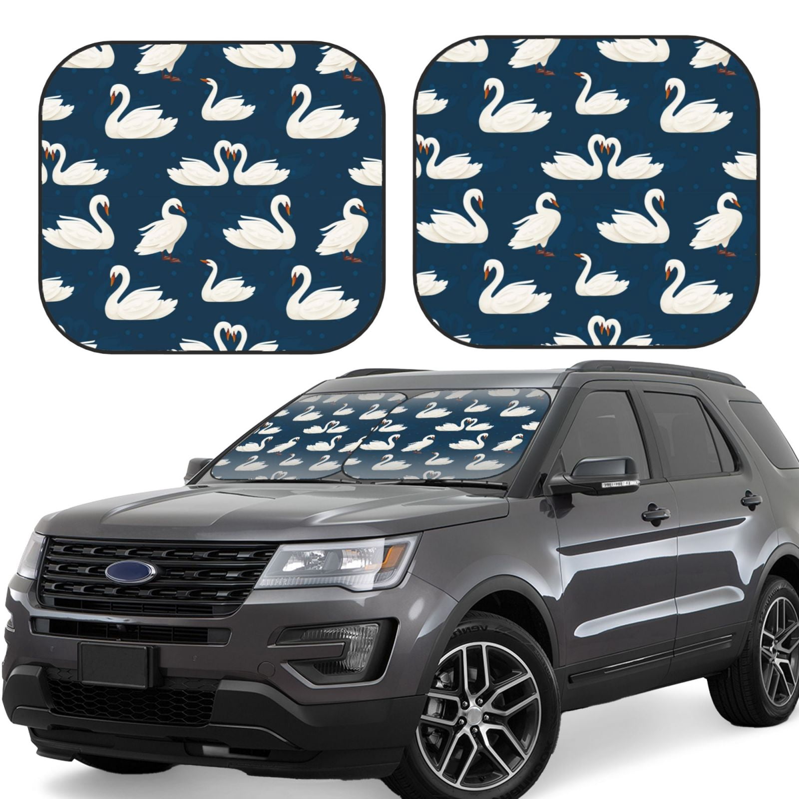 Tebeau White Swam Print Foldable Car Windshield Sun Shades Universal ...