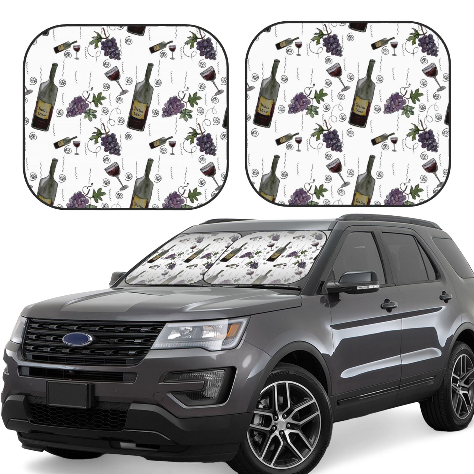 Tebeau Wine Bottles And Grapes Print Foldable Car Windshield Sun Shades ...