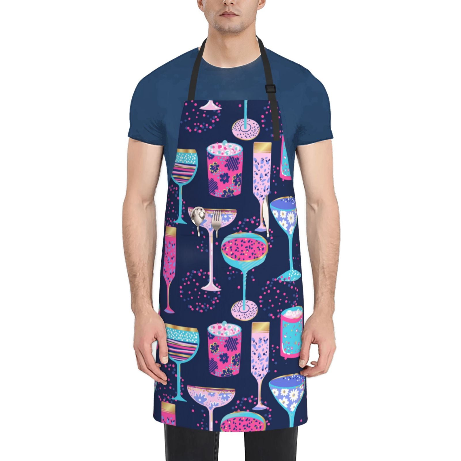Tebeau Wine Glasses And Cocktails Print Waterproof Cooking Aprons ...