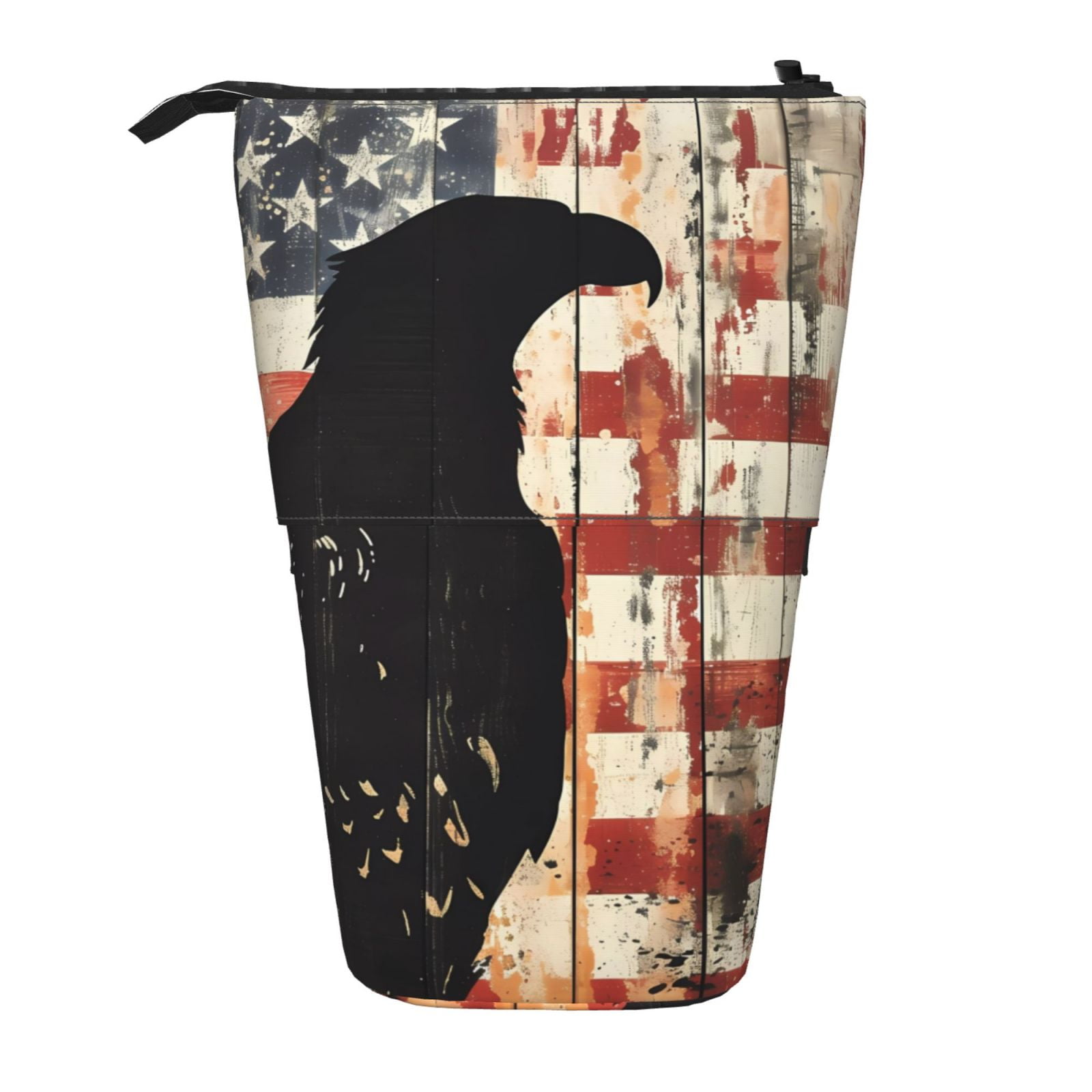 Tebeau Wood Grain Bald Eagle Print Telescopic Pencil Bag Pen Holder Pop ...