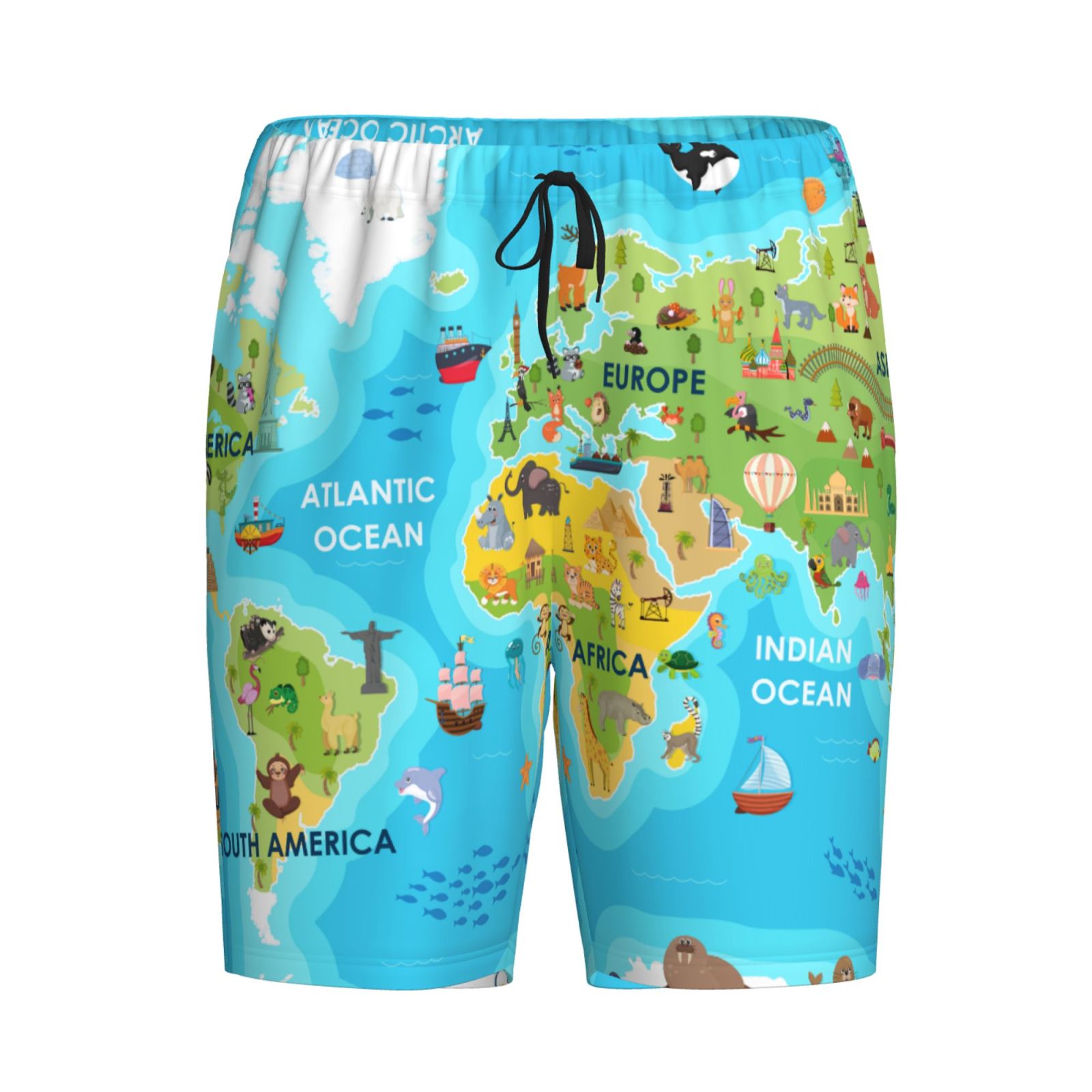 Tebeau World Map With Animals Landmarks for Men's Pajama Bottoms,Ultra ...