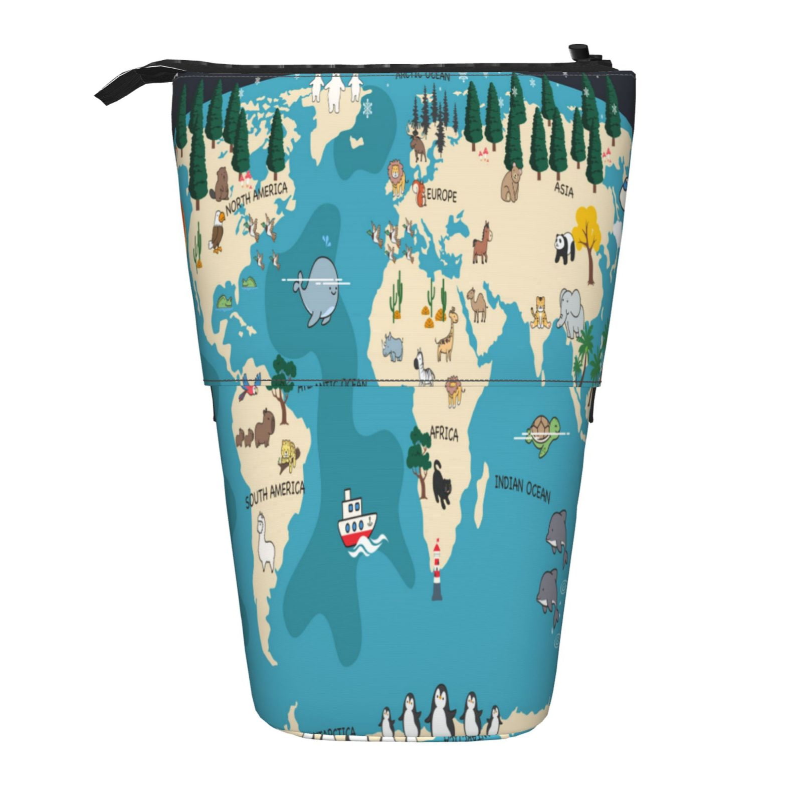 Tebeau World Map With Animal Print Telescopic Pencil Bag Pen Holder Pop ...