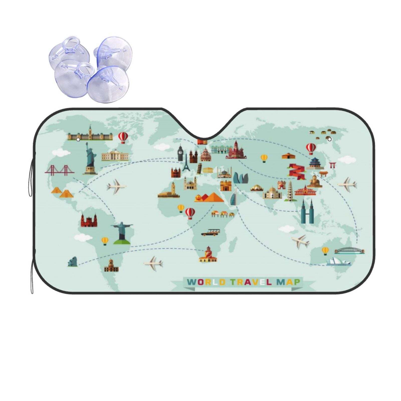 Tebeau World Travel Map Print Foldable Car Windshield Sun Shades ...